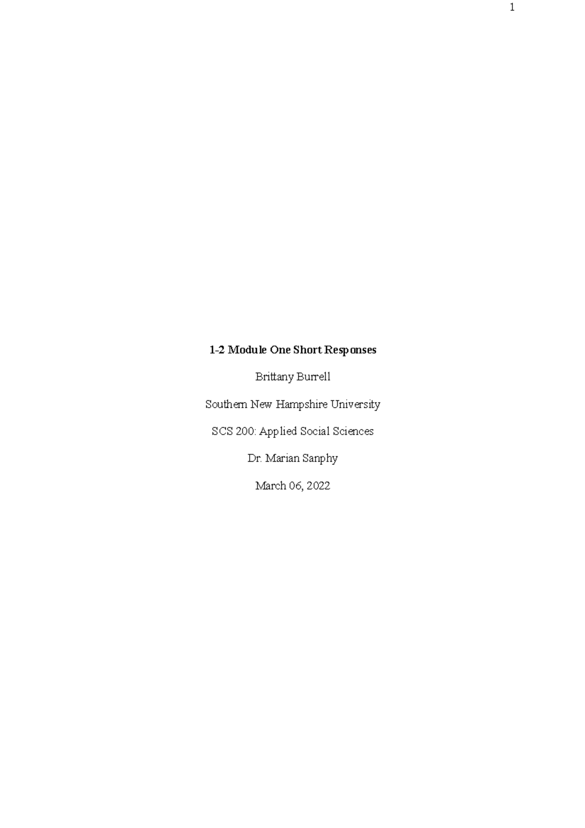 1-2 Short Responses - .... - 1-2 Module One Short Responses Brittany ...
