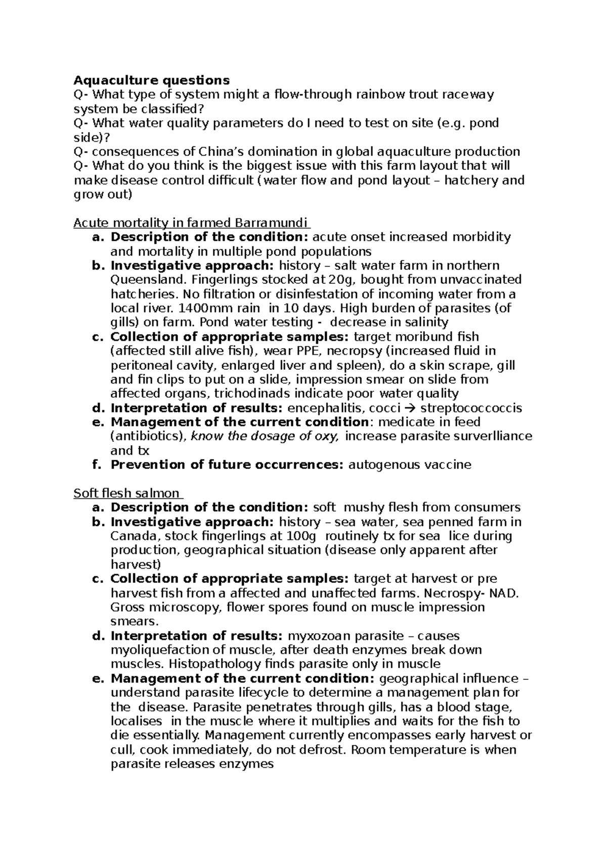 Aquaculture Tutorial - Aquaculture questions Q- What type of system ...