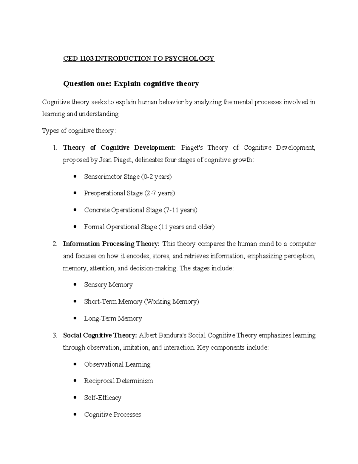 CED 1103 Introduction TO Psychology - CED 1103 INTRODUCTION TO ...