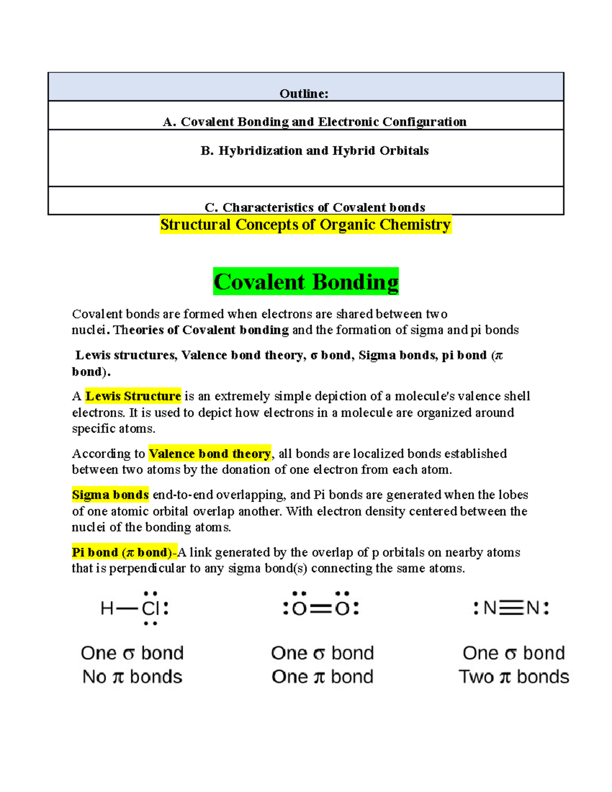 Covelant bonding M2 - Outline: A. Covalent Bonding and Electronic ...