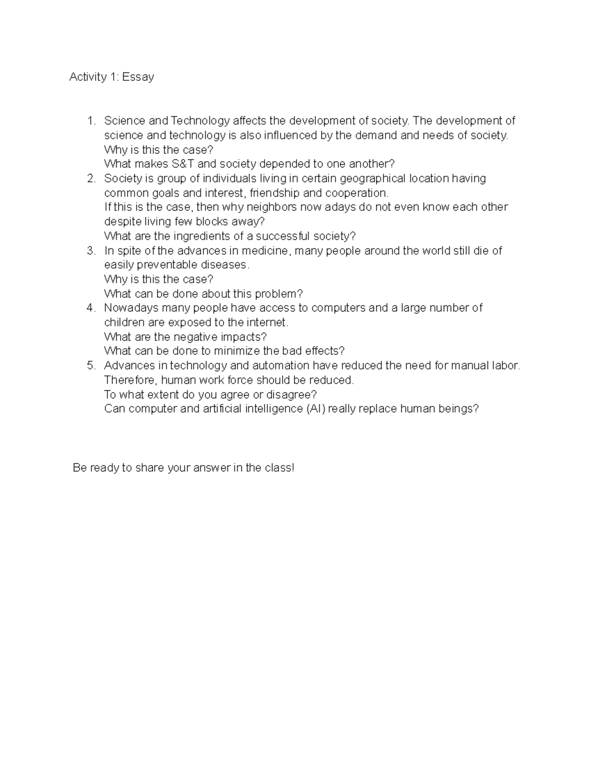 Activity-1-Essay - My essay work - Activity 1: Essay Science and ...