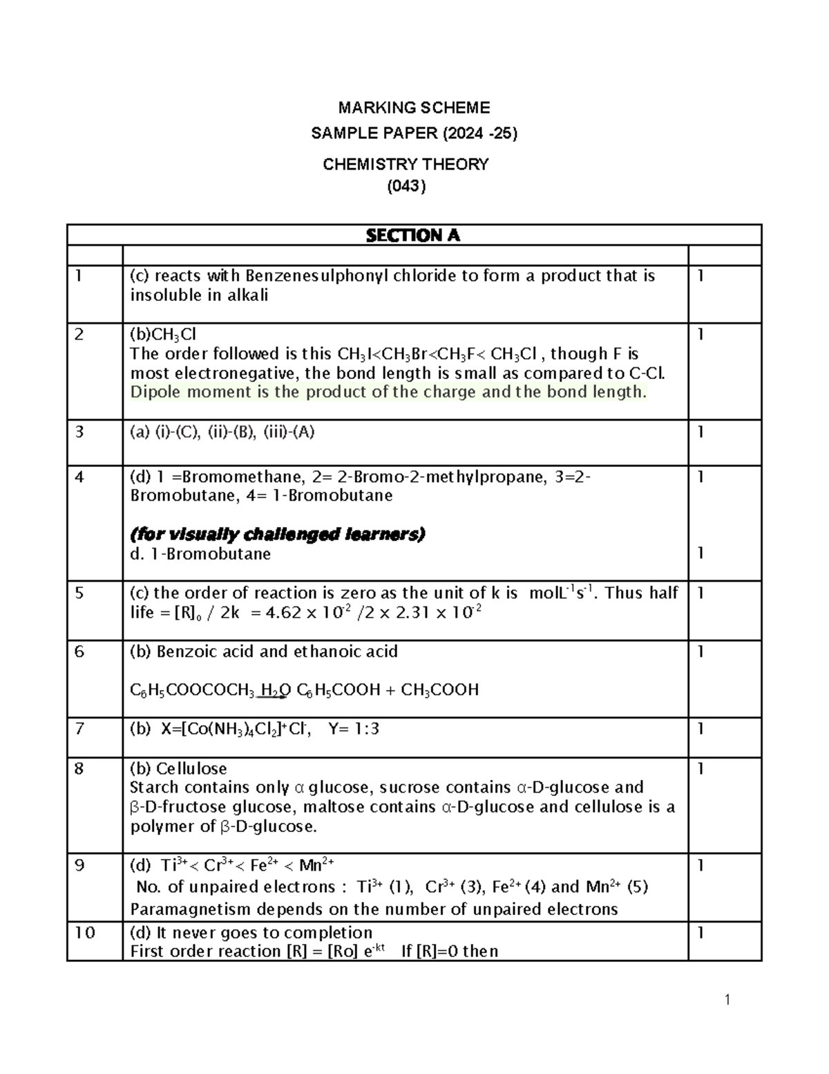 CBSE 2025 sample paper Marking scheme - MARKING SCHEME SAMPLE PAPER ...