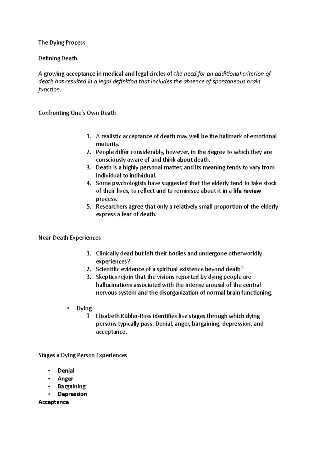 96 The Dying Process - The Dying Process Defining Death A growing ...