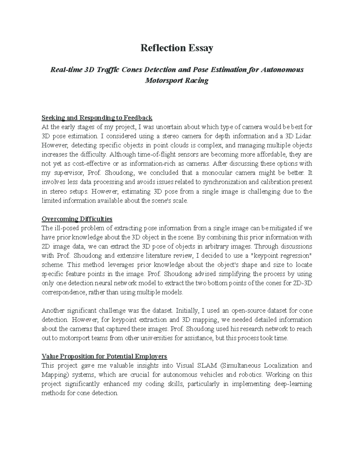 Reflection Essay - Reflection Essay Real-time 3D Traffic Cones ...