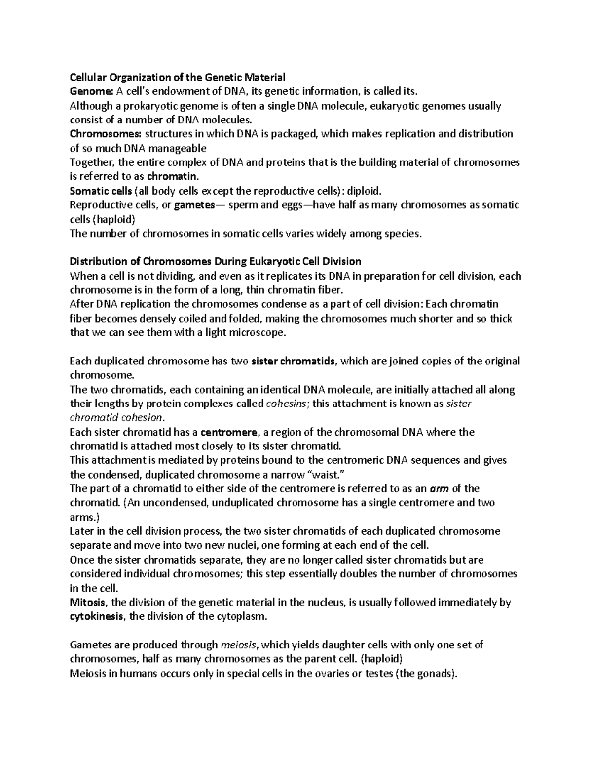 Chapter 9 - Cell division - Cellular Organization of the Genetic ...