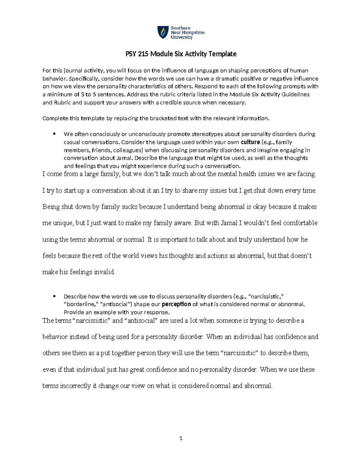 module 6-1 psy 215 - PSY 215 Module Six Activity Template For this ...