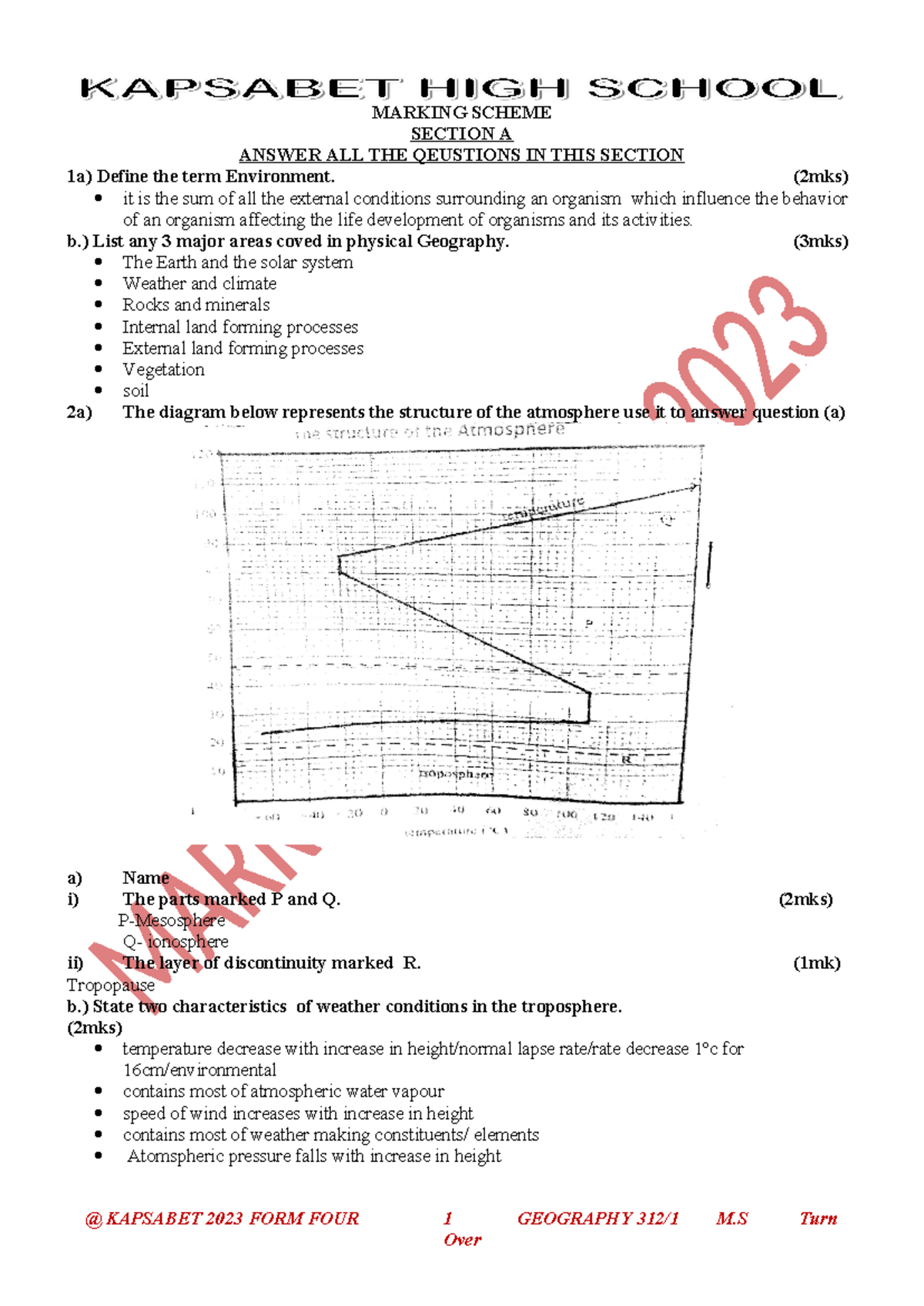 Geography paper 1 ms - Short notes - MARKING SCHEME SECTION A ANSWER ...