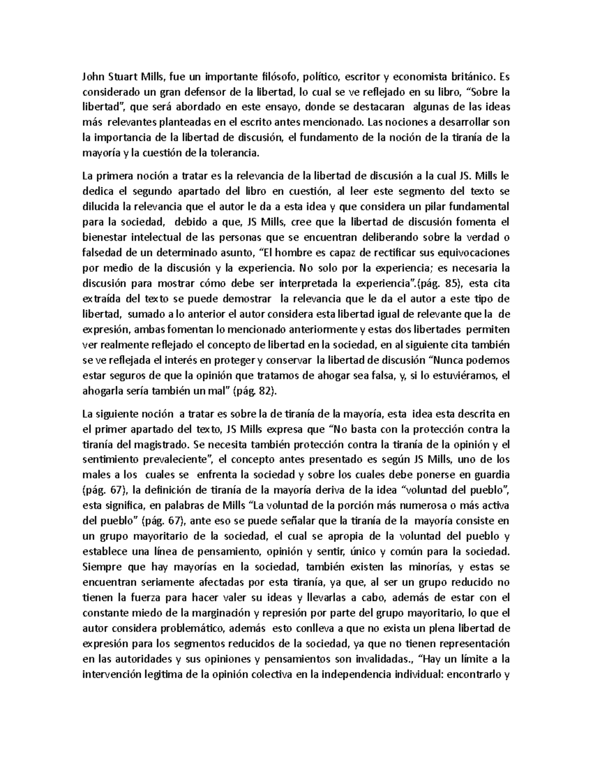 Ensayo Mills terminado - John Stuart Mills, fue un importante filósofo, político, escritor y ...