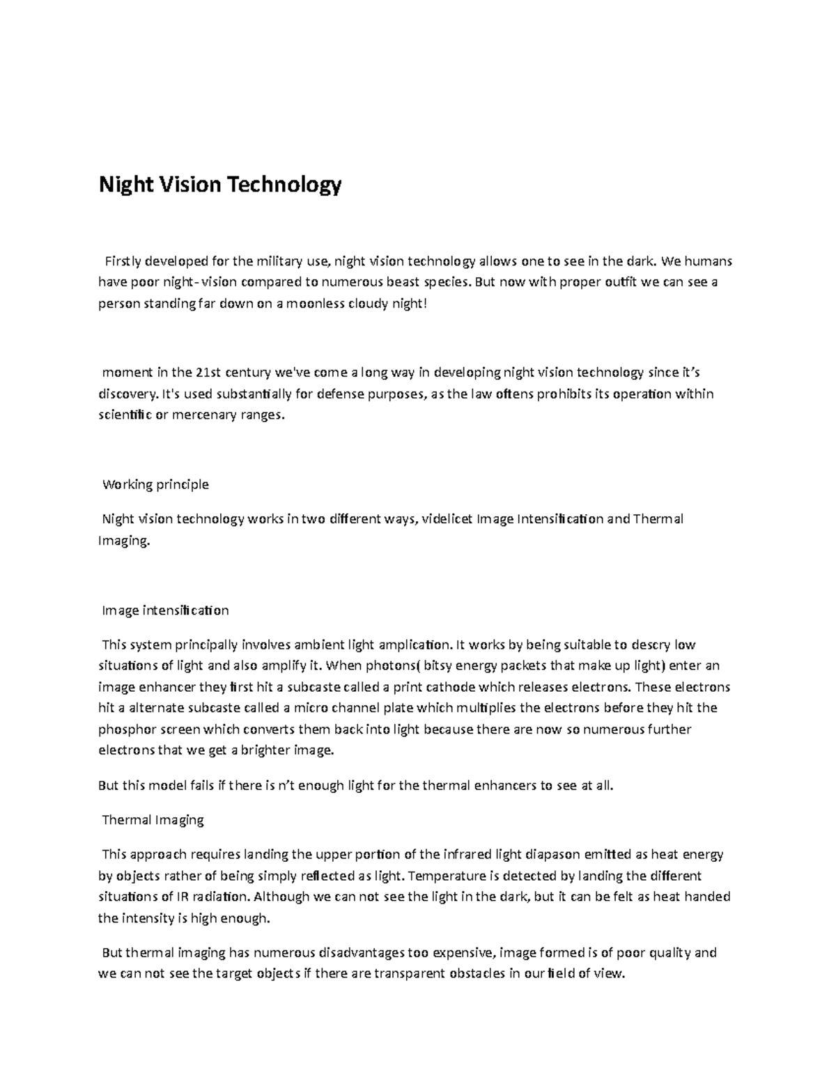 Night Vision Technology - Night Vision Technology Firstly developed for ...