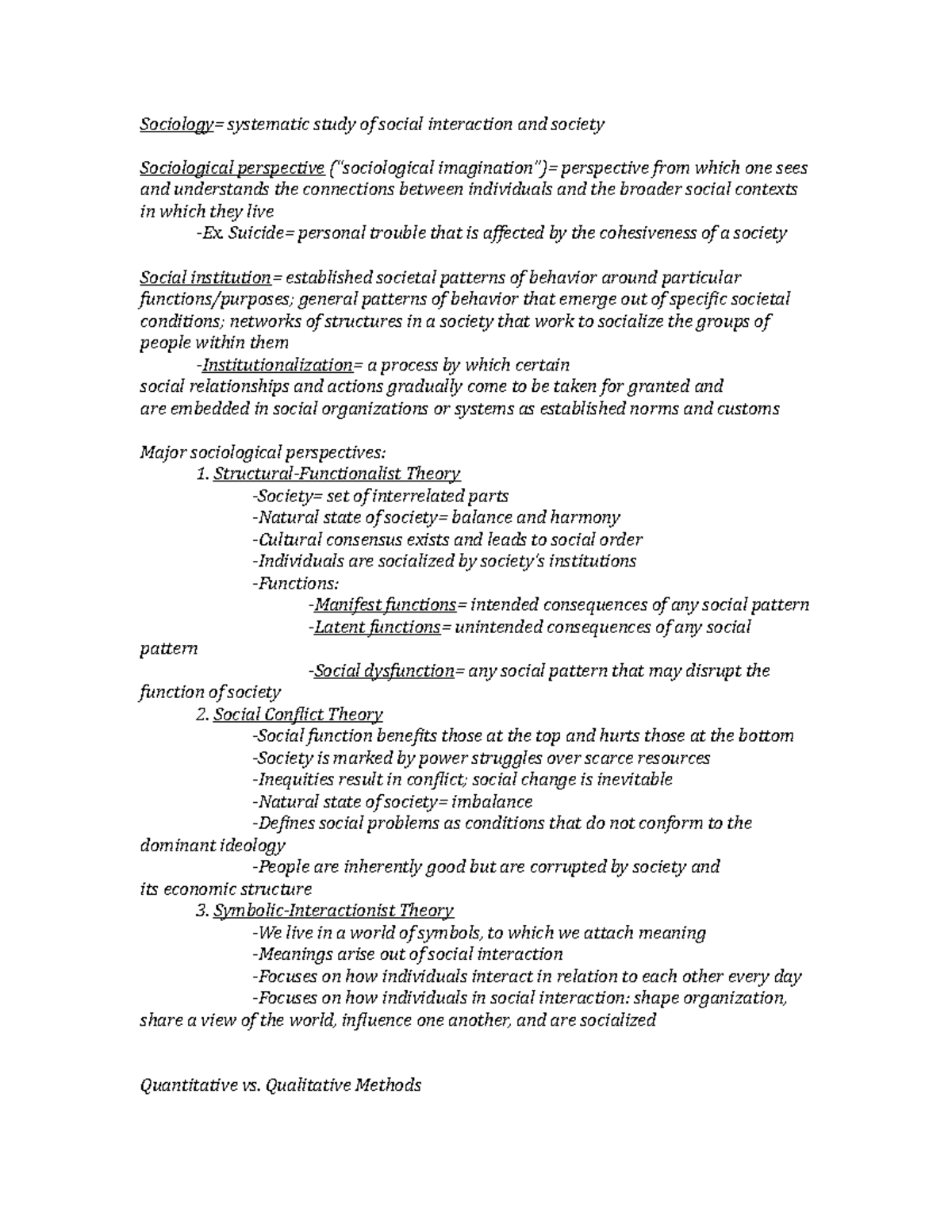 Midterm study guide - Summary Intro Sociology - Sociology= systematic ...