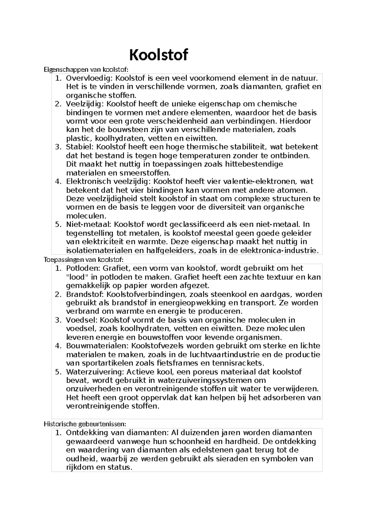 Koolstof samenvatting - Koolstof Eigenschappen van koolstof: 1 ...