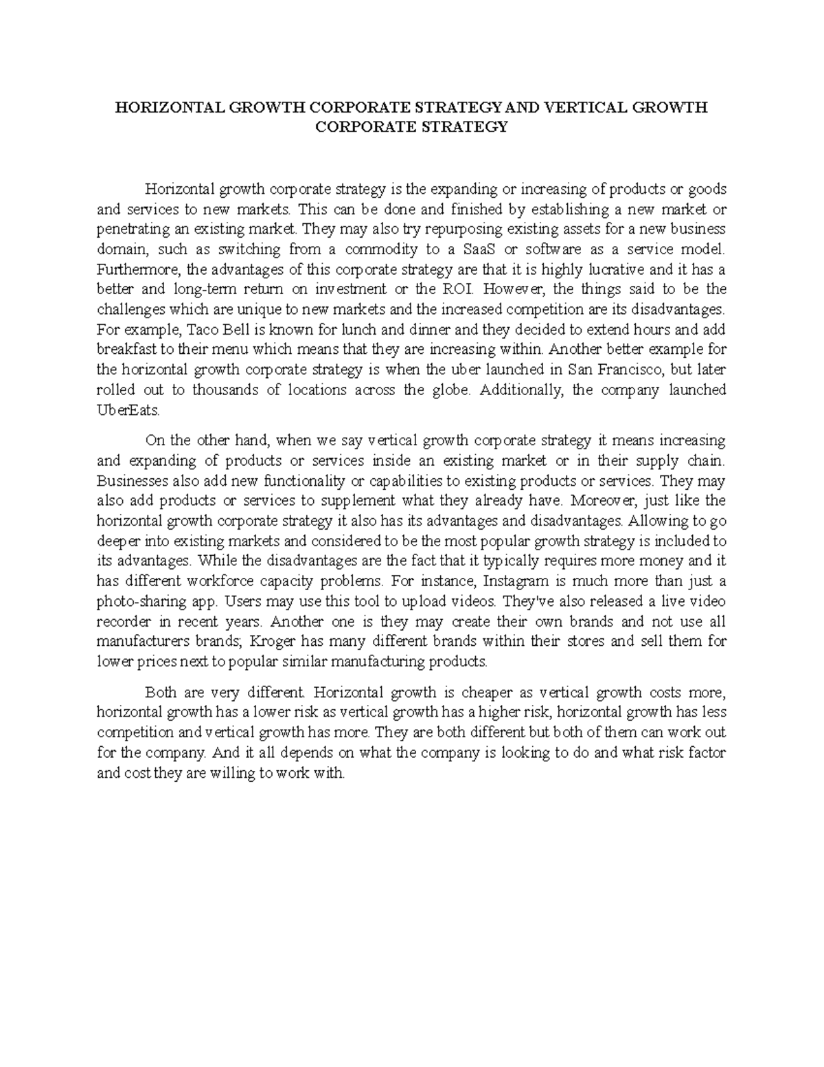 Horizontal Growth Corporate Strategy AND Vertical Growth Corporate ...