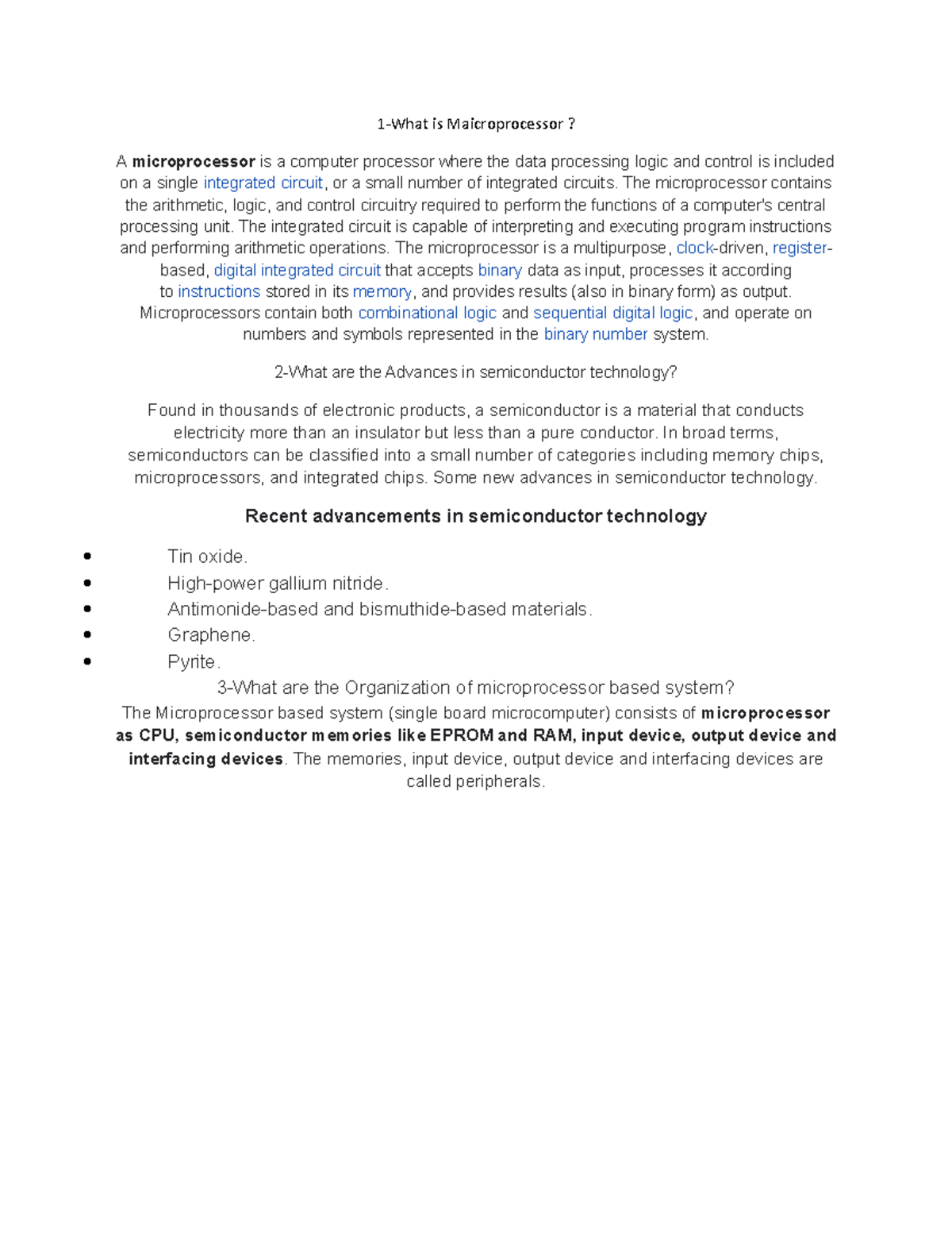 Maicroprocessor 8085 unit 1 - 1-What is Maicroprocessor? A microprocessor is a computer ...