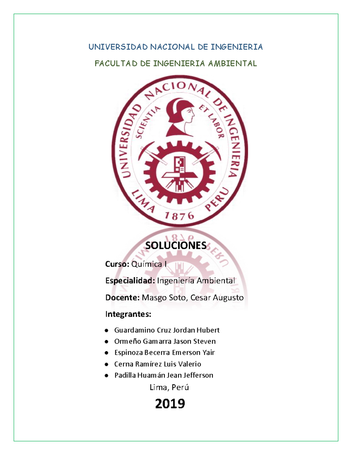 Informe De Laboratorio 4 De Química Inorganica Terminado Universidad