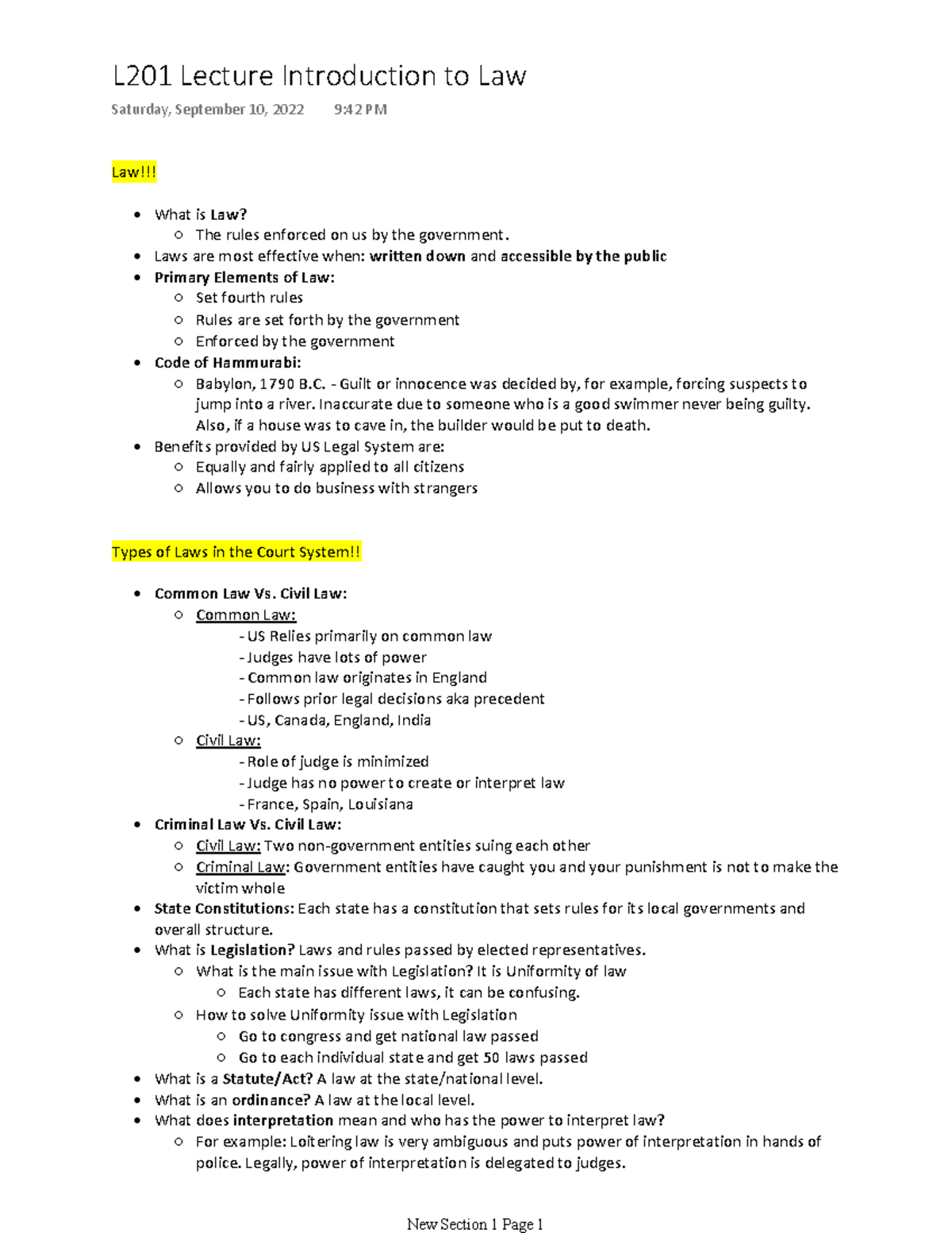 L201 Lecture Introduction to Law - Law!!! What isLaw? The rules ...