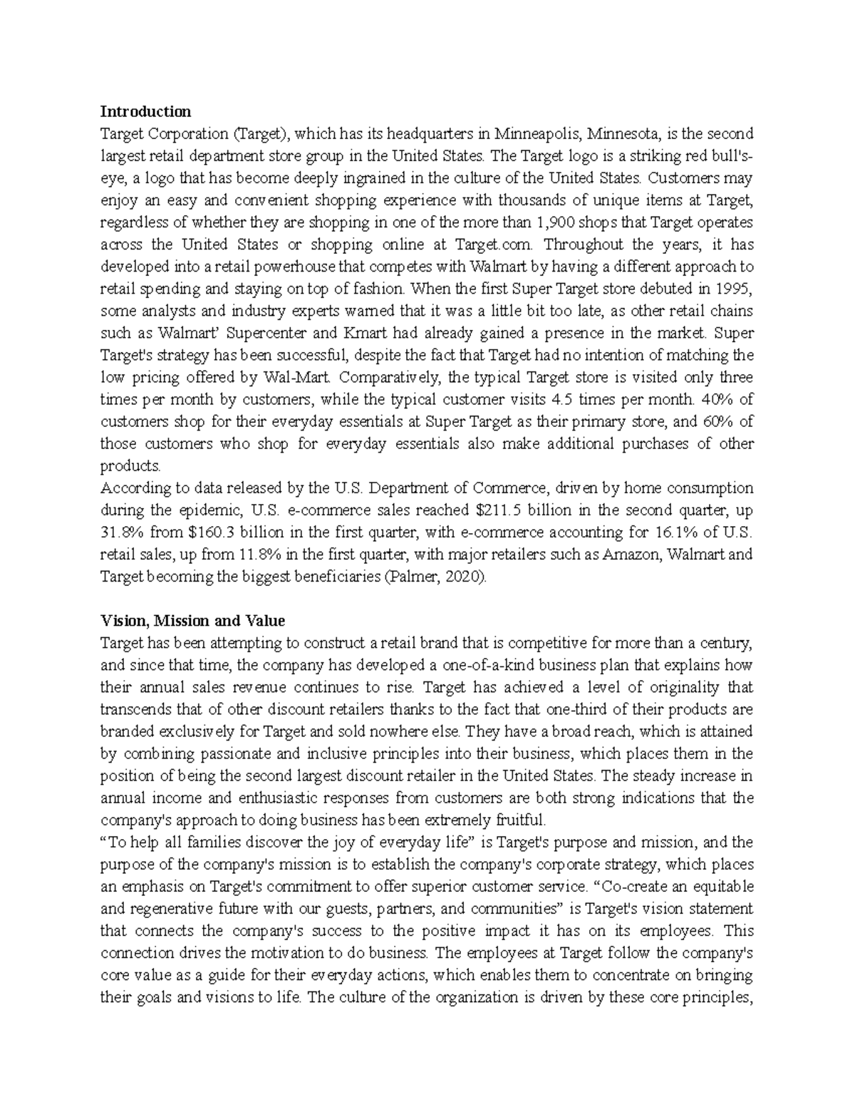 Final Group Paper - Introduction Target Corporation (Target), which has ...