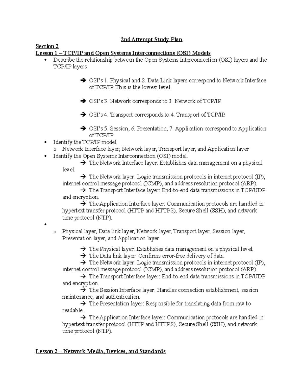 C172 - 2nd Attempt Study Plan - 2nd Attempt Study Plan Section 2 Lesson 1 – TCP/IP and Open ...