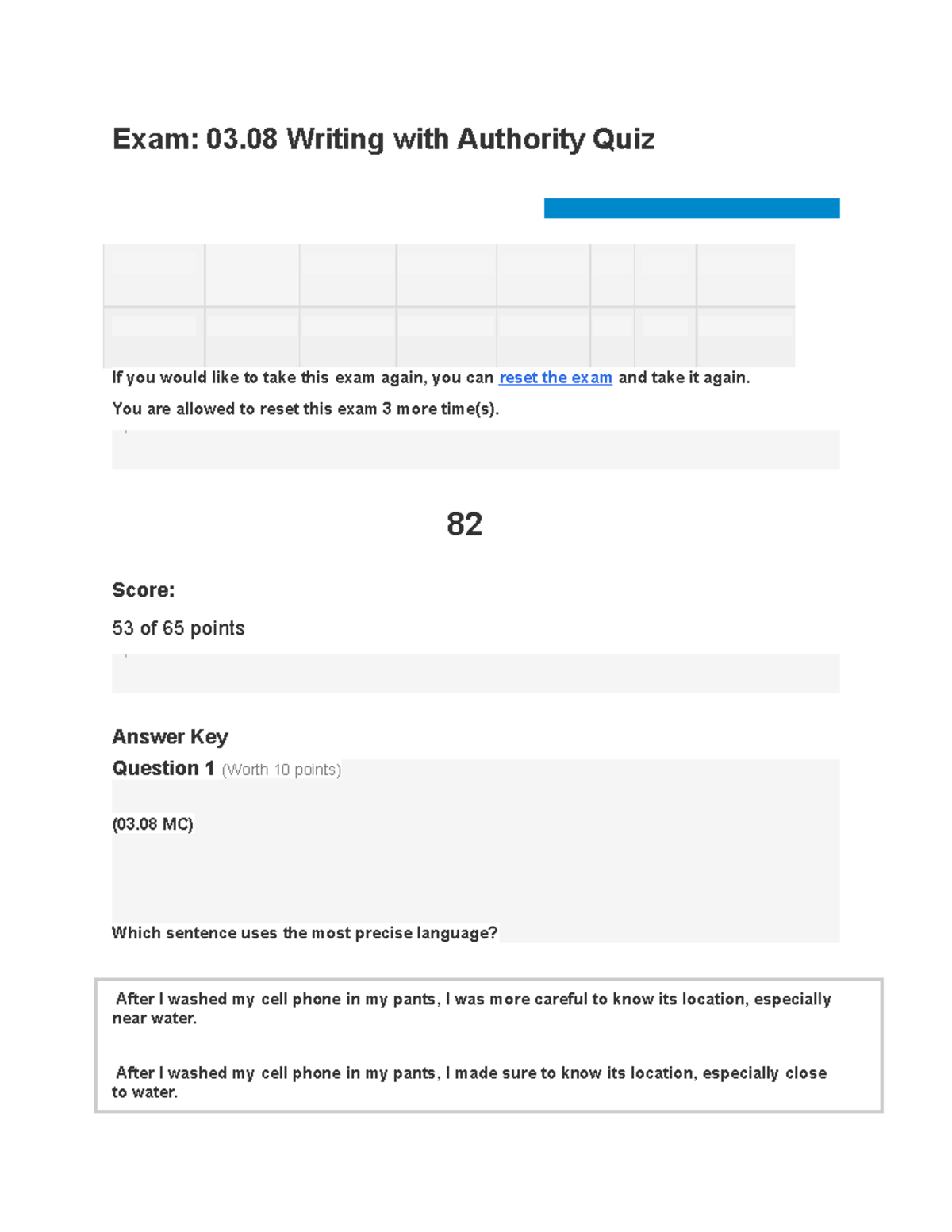Exam 03.08 Writing with Authority Quiz - Exam: 03 Writing with ...