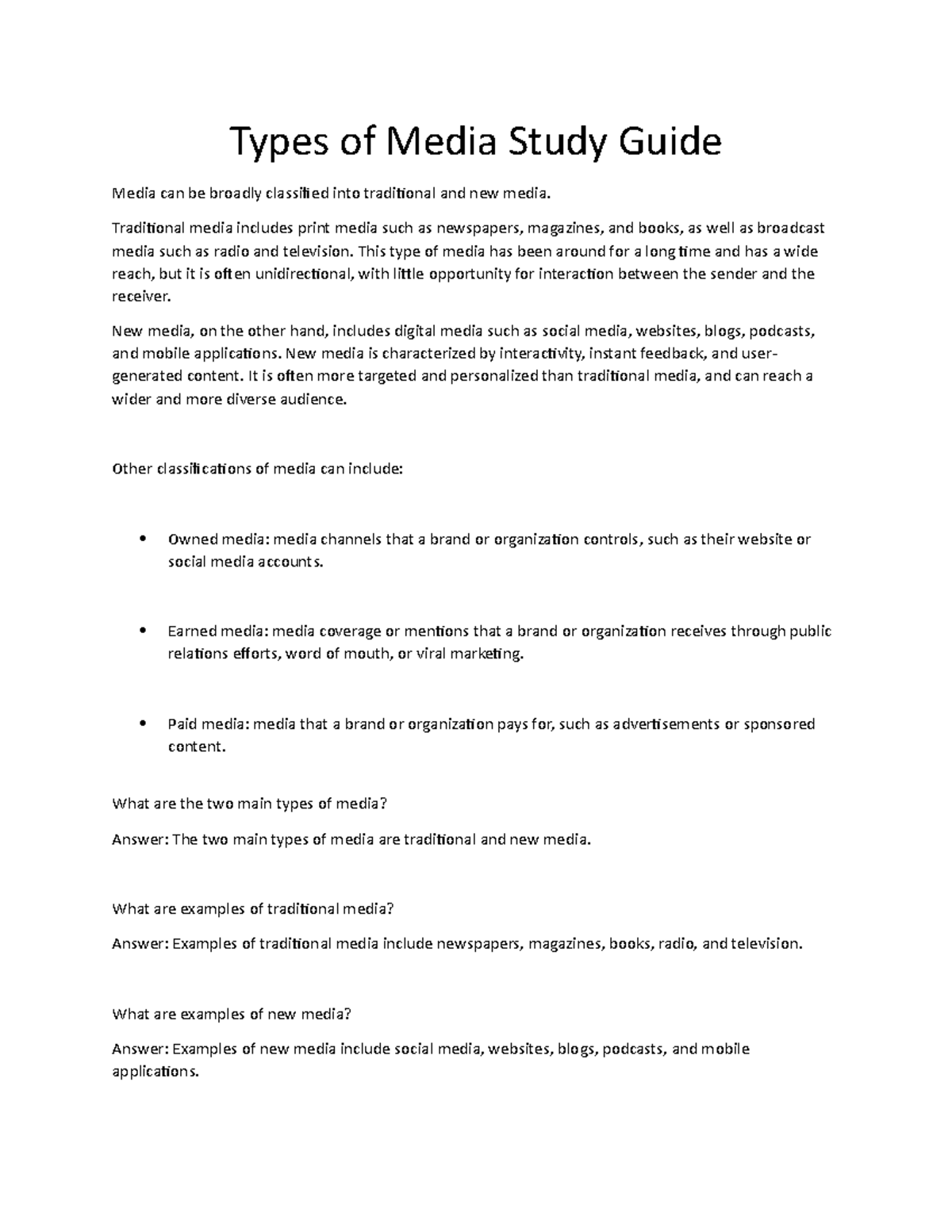 Types of Media Study Guide - Types of Media Study Guide Media can be ...
