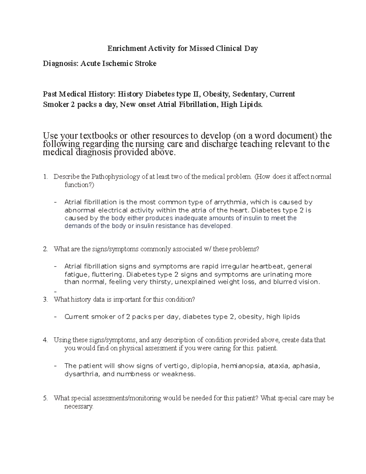 Enrichment Activity for Missed Clinical Day pt2 - PRN 0290C - Studocu