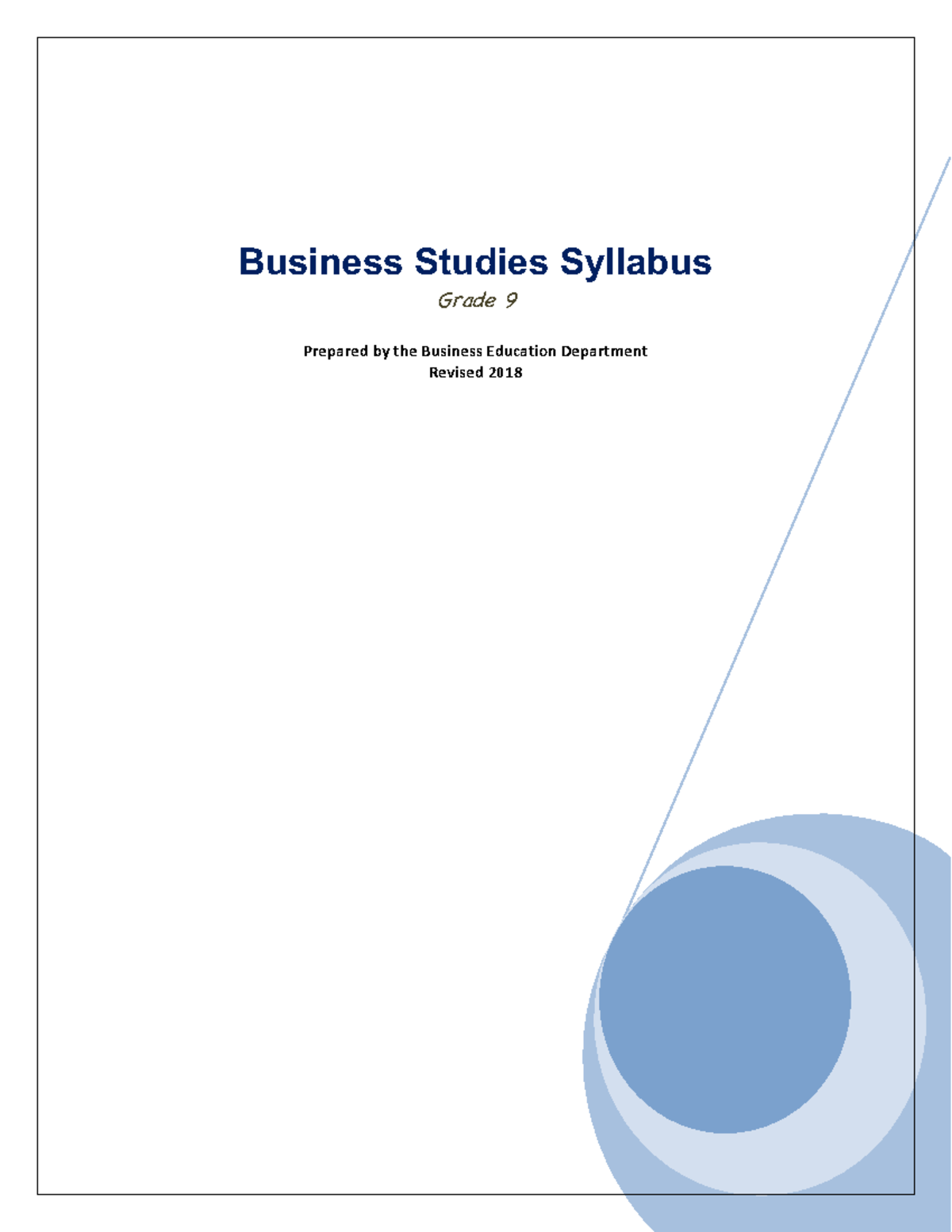 Business Studies Grade 9 - Business Studies Syllabus Grade 9 Prepared ...