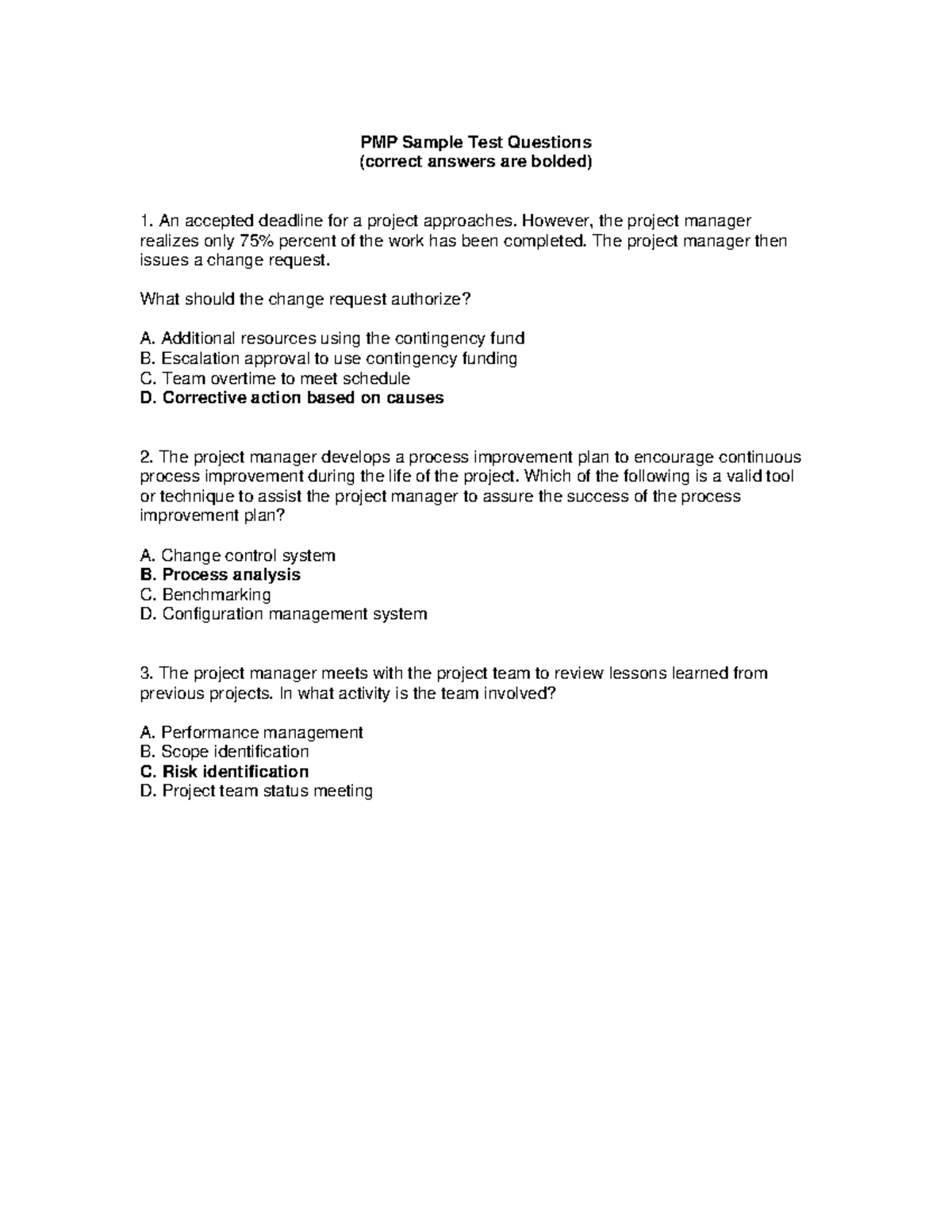 Project management professional sample questions - PMP Sample Test ...