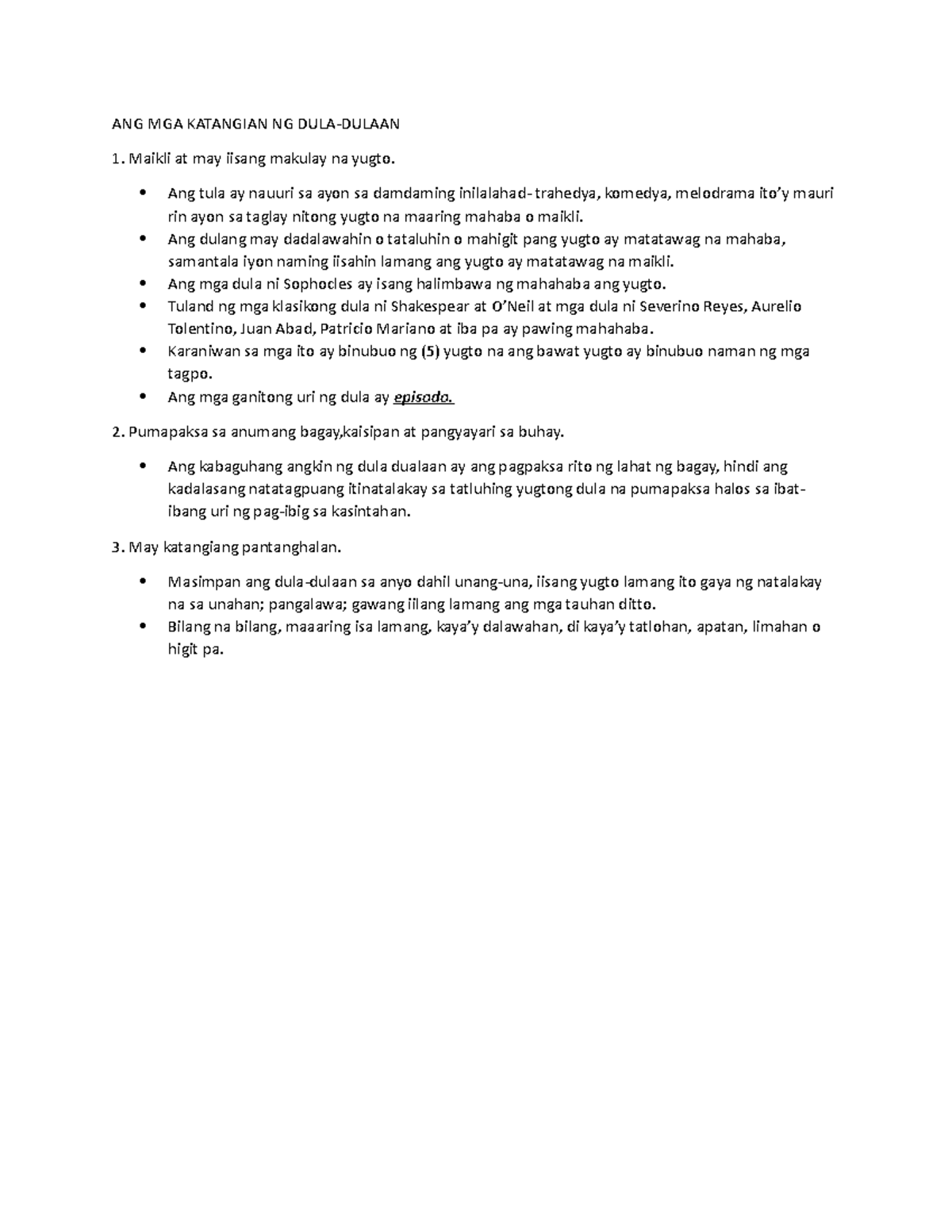 ANG MGA Katangian NG DULA Angelo Romero - ANG MGA KATANGIAN NG DULA ...