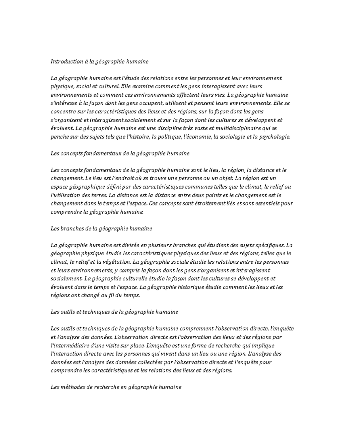 Human Geography - Introduction à la géographie humaine La géographie ...