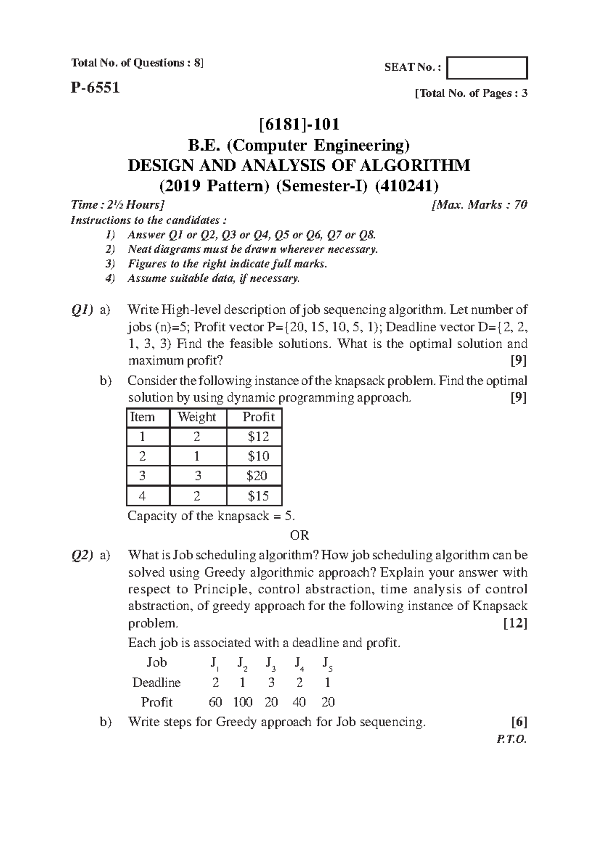 SPPU Comp 2023-pages - Question paper - Total No. of Questions : 8 ...