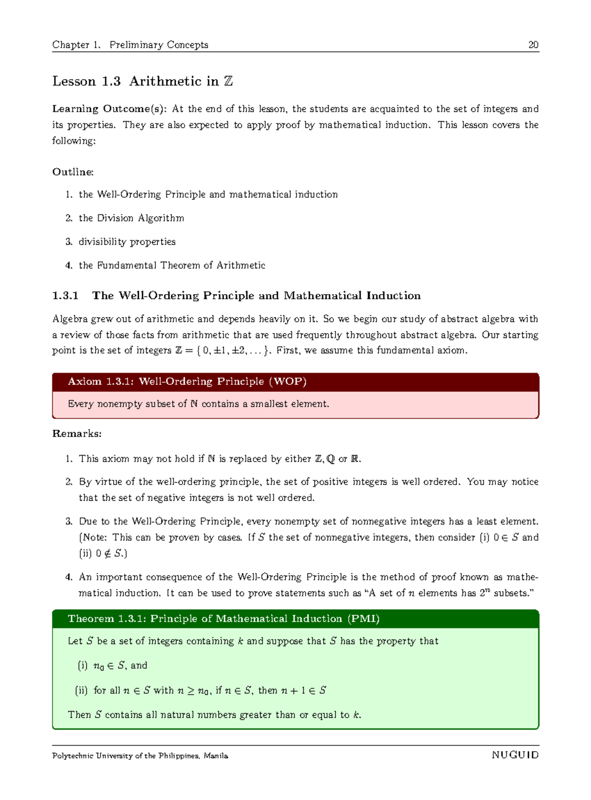 AA1 Lesson 1 - Abstract Algebra - Lesson 1 Arithmetic inZ Learning ...