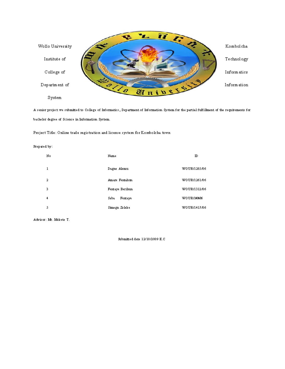 Online trade registration and license system project - Wollo University ...