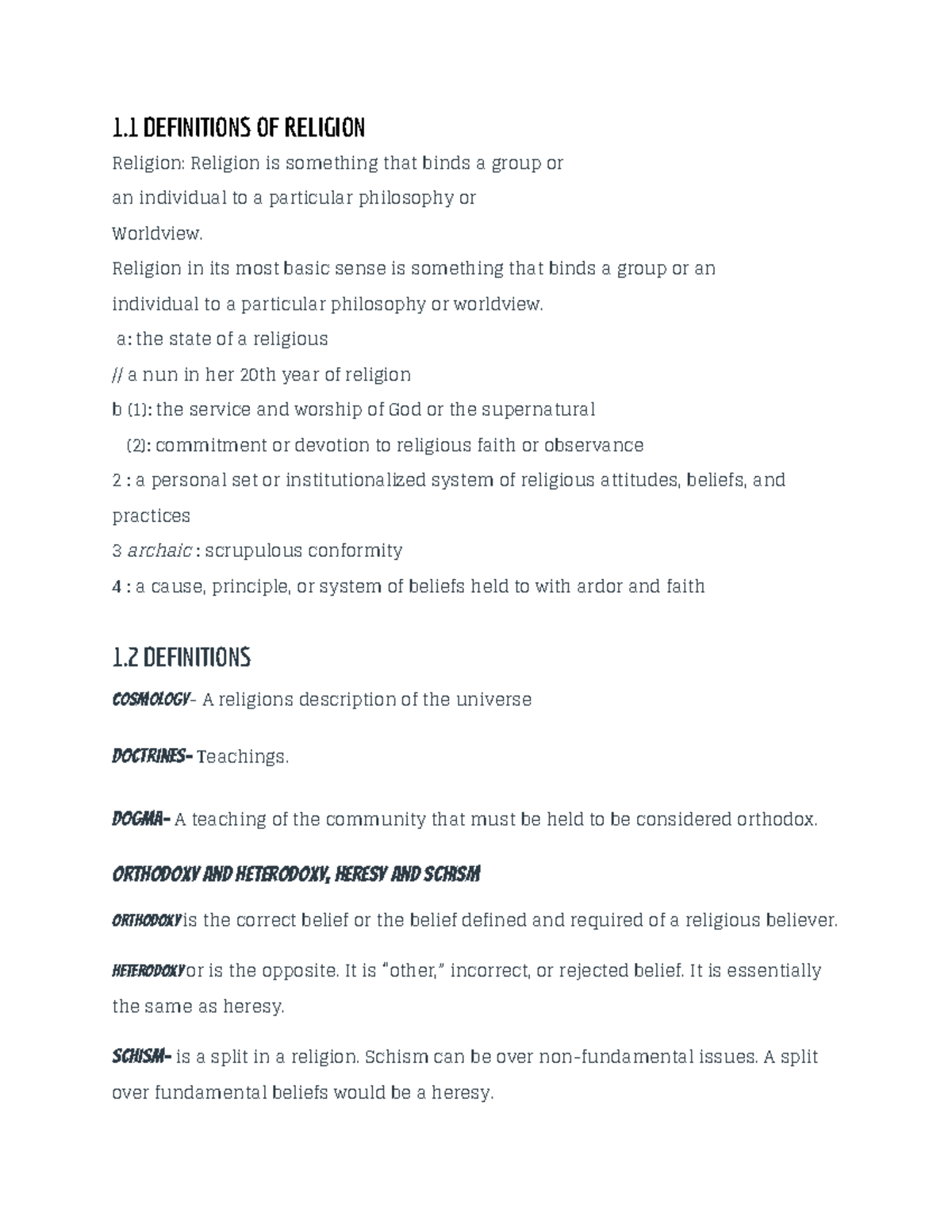 Comperative Religion Notes - 1 DEFINITIONS OF RELIGION Religion ...