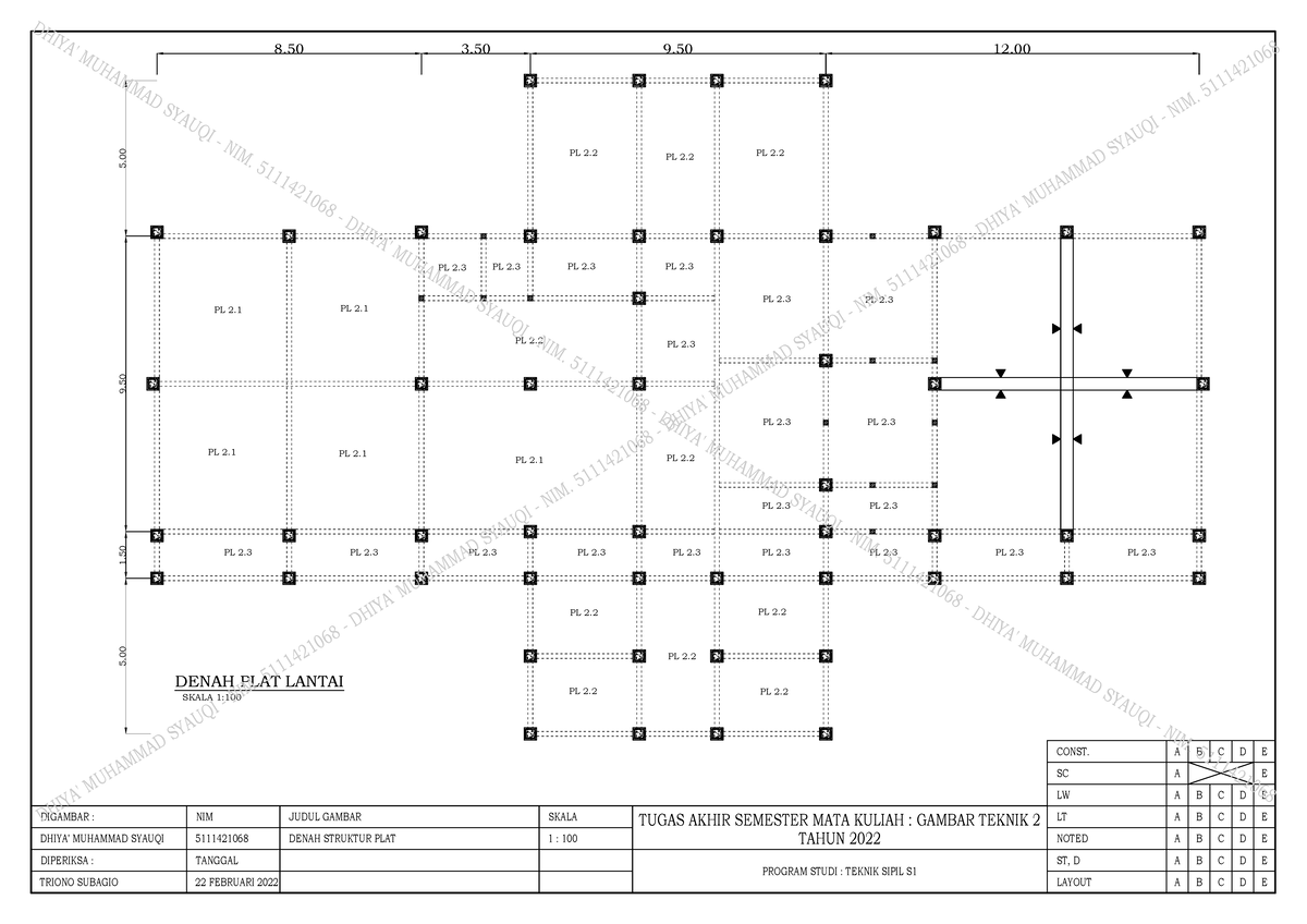 Gambar Autocad Bangunan - DENAH PLAT LANTAI SKALA 1: PL 2 PL 2. PL 2 PL ...