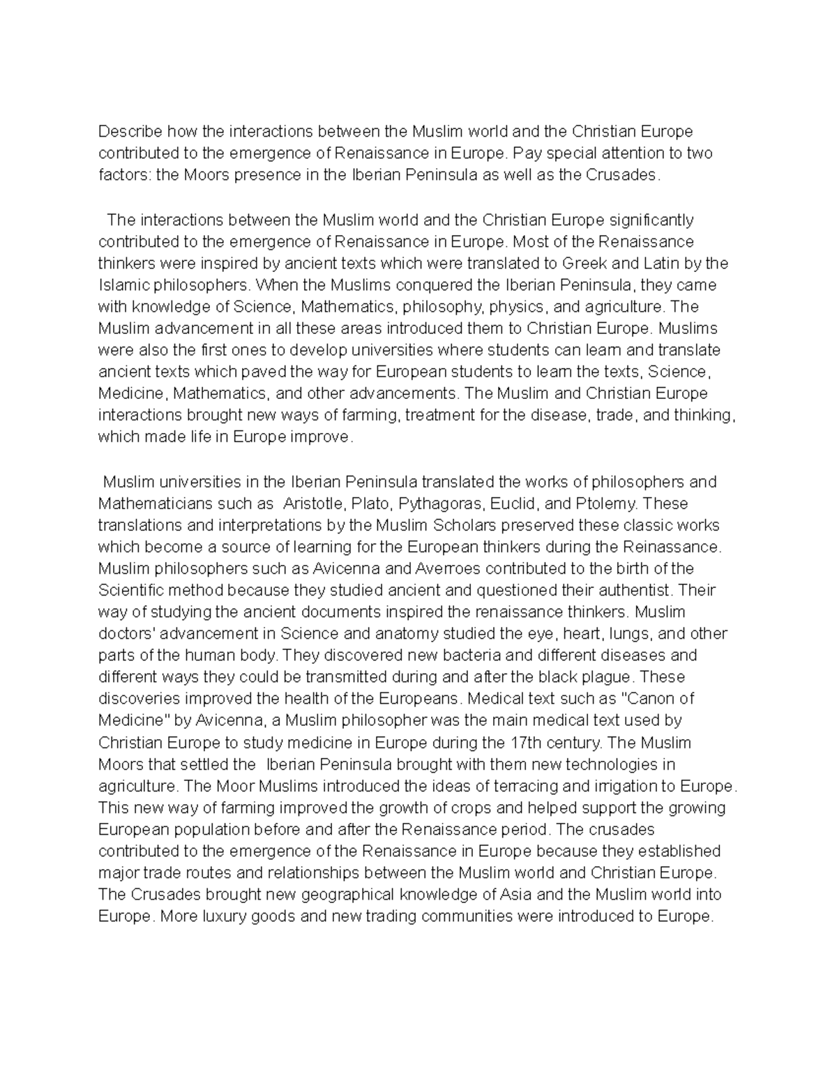 History 1-Essay 3 - How the interactions between the Muslim world and ...