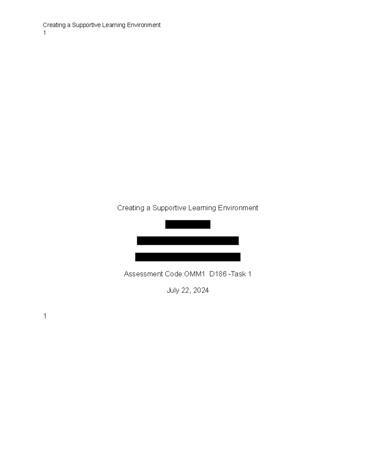 D186 Task 1 passed - 1 Creating a Supportive Learning Environment Nicole Pearce Student ID ...