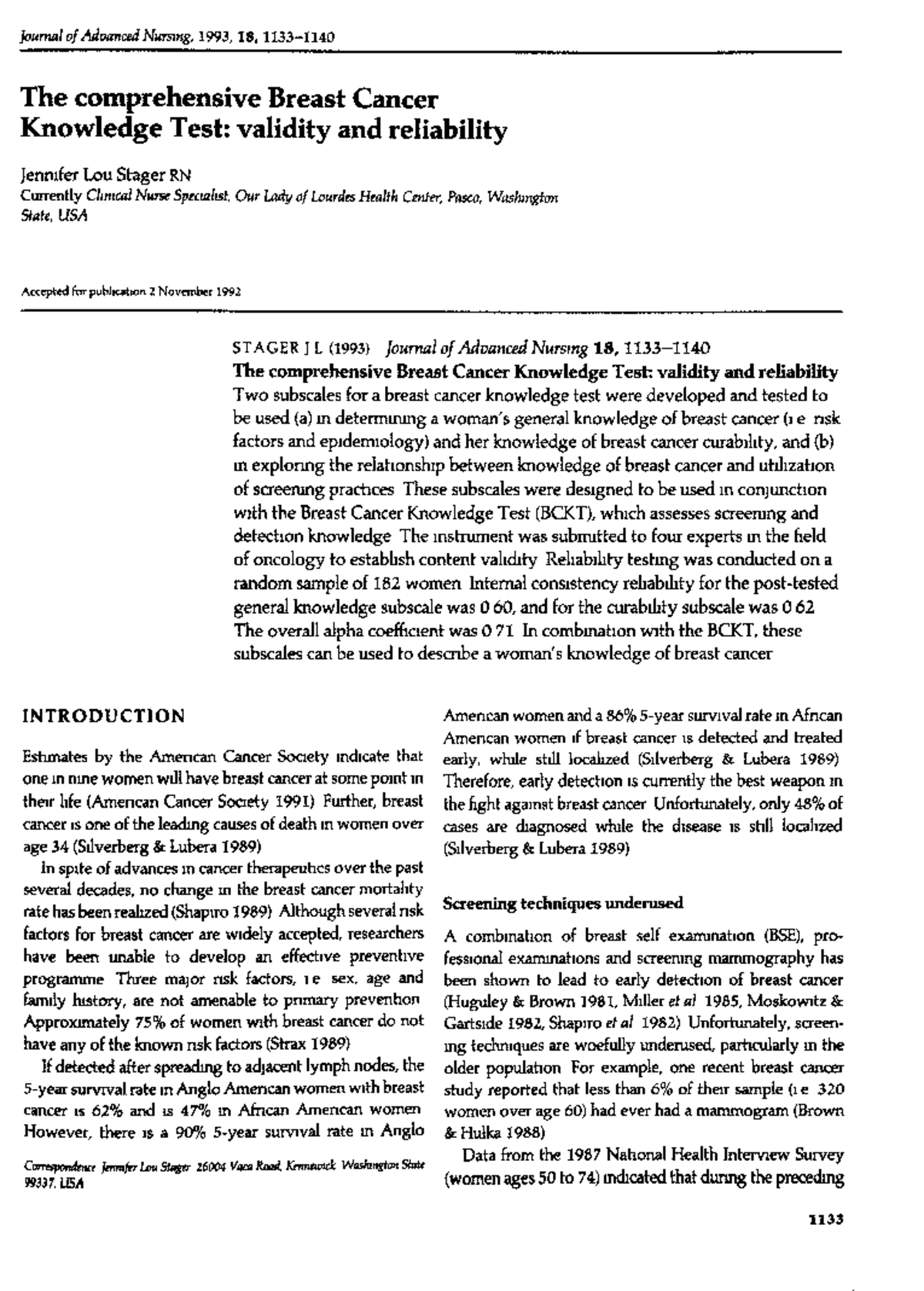 Journal of Advanced Nursing - July 1993 - Stager - The comprehensive ...