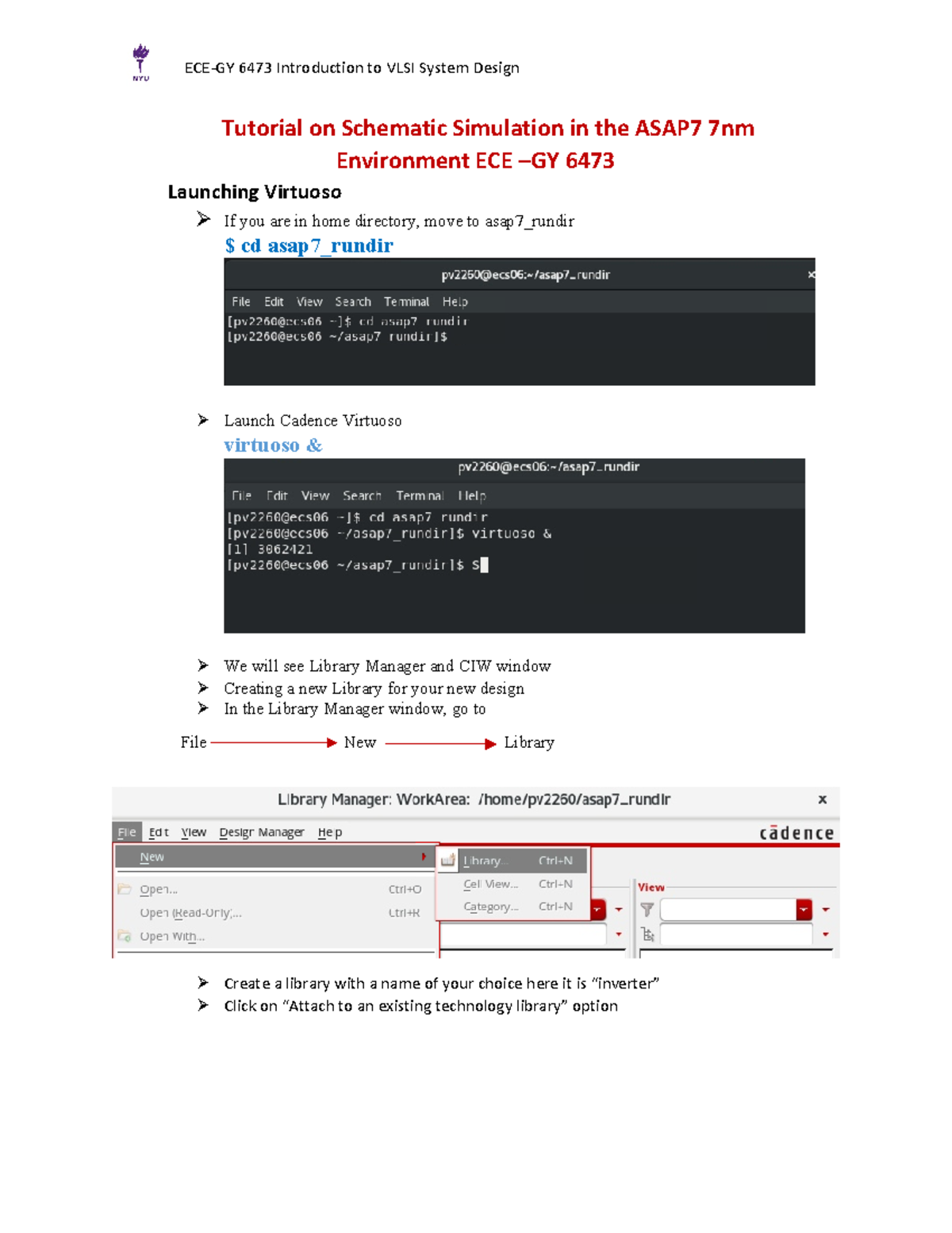 Launching Virtuoso - Tutorial on Schematic Simulation in the ASAP7 7nm Environment ECE –GY 6473 ...