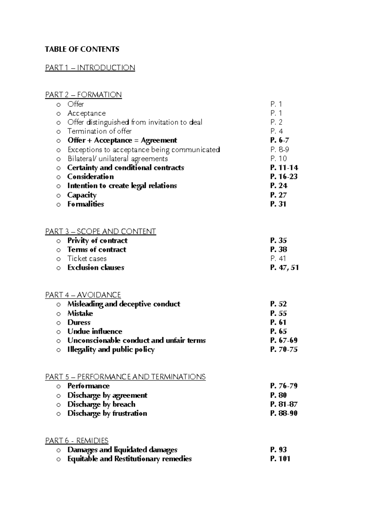 Contract notes 1 - TABLE OF CONTENTS PART 1 INTRODUCTION PART 2 ...
