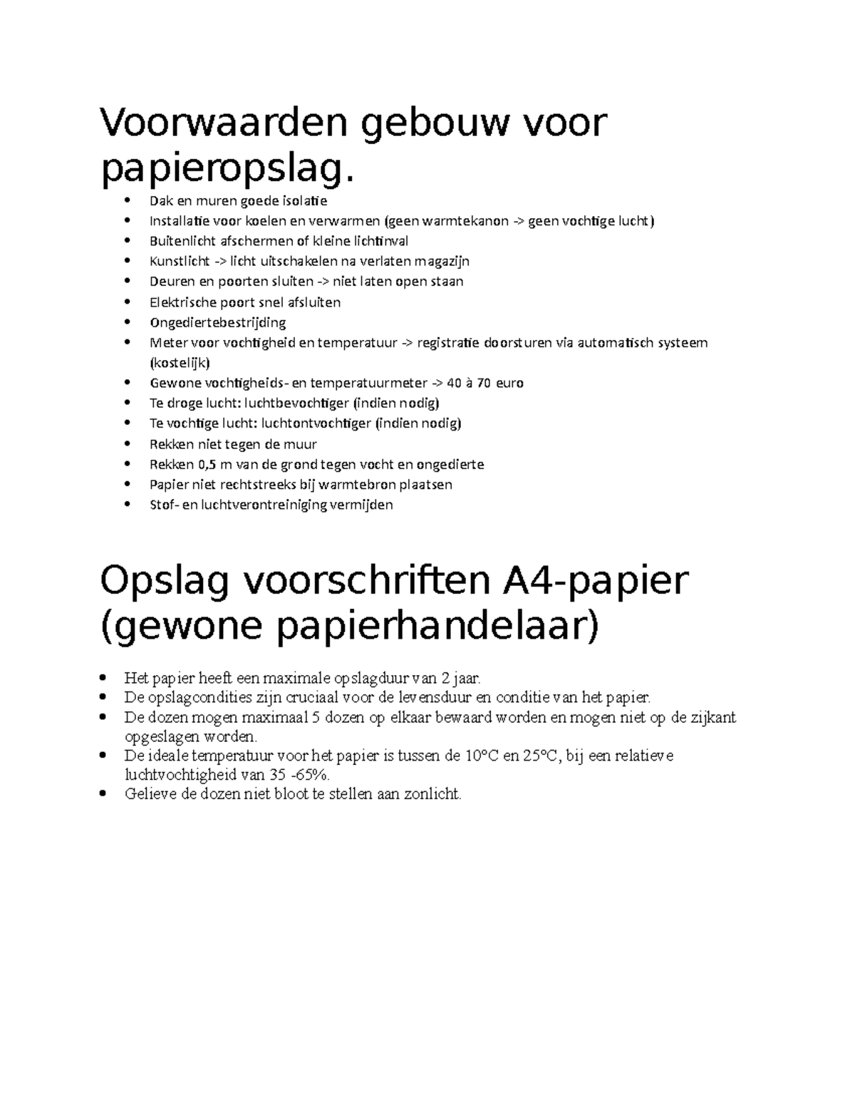 Sofie checklist magazijn - Voorwaarden gebouw voor papieropslag. Dak en ...