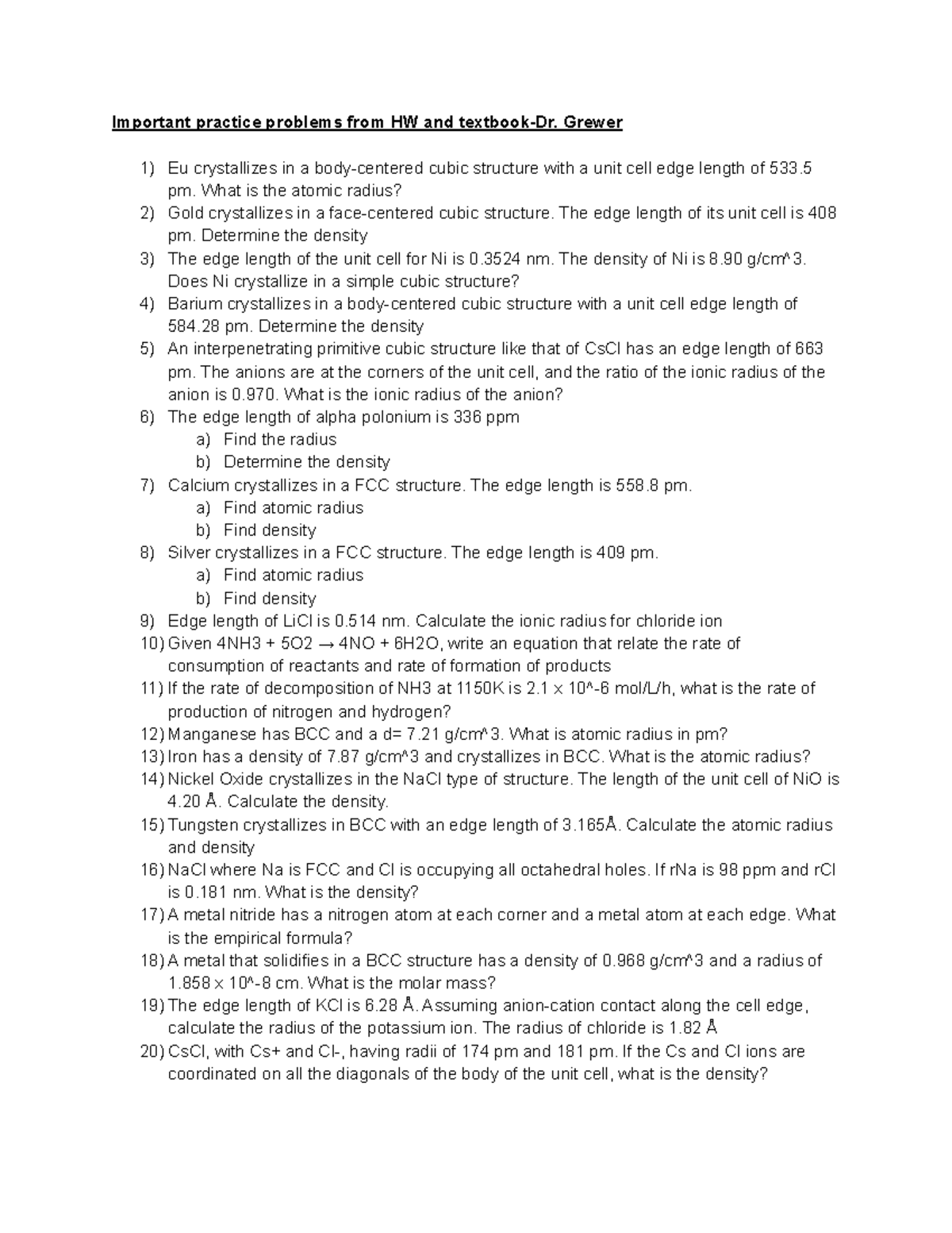 Chem 105- exam 2 practice problems - Important practice problems from ...