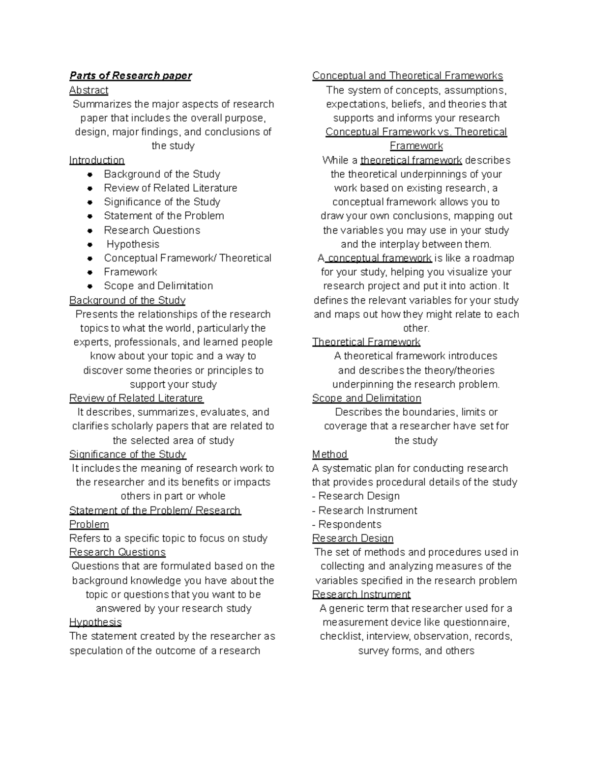 Research - reviewer - Parts of Research paper Abstract Summarizes the ...