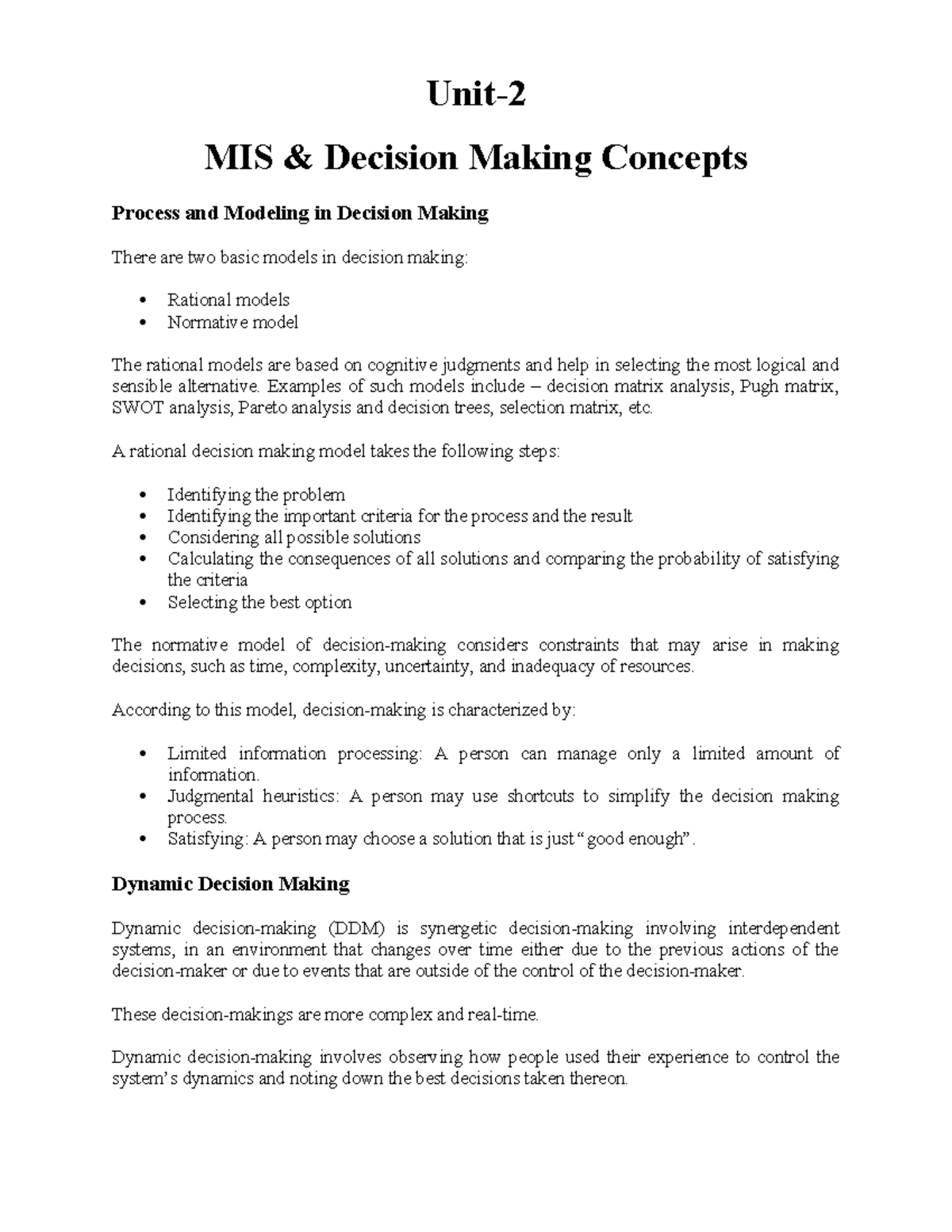 Management information system - Unit- MIS & Decision Making Concepts ...