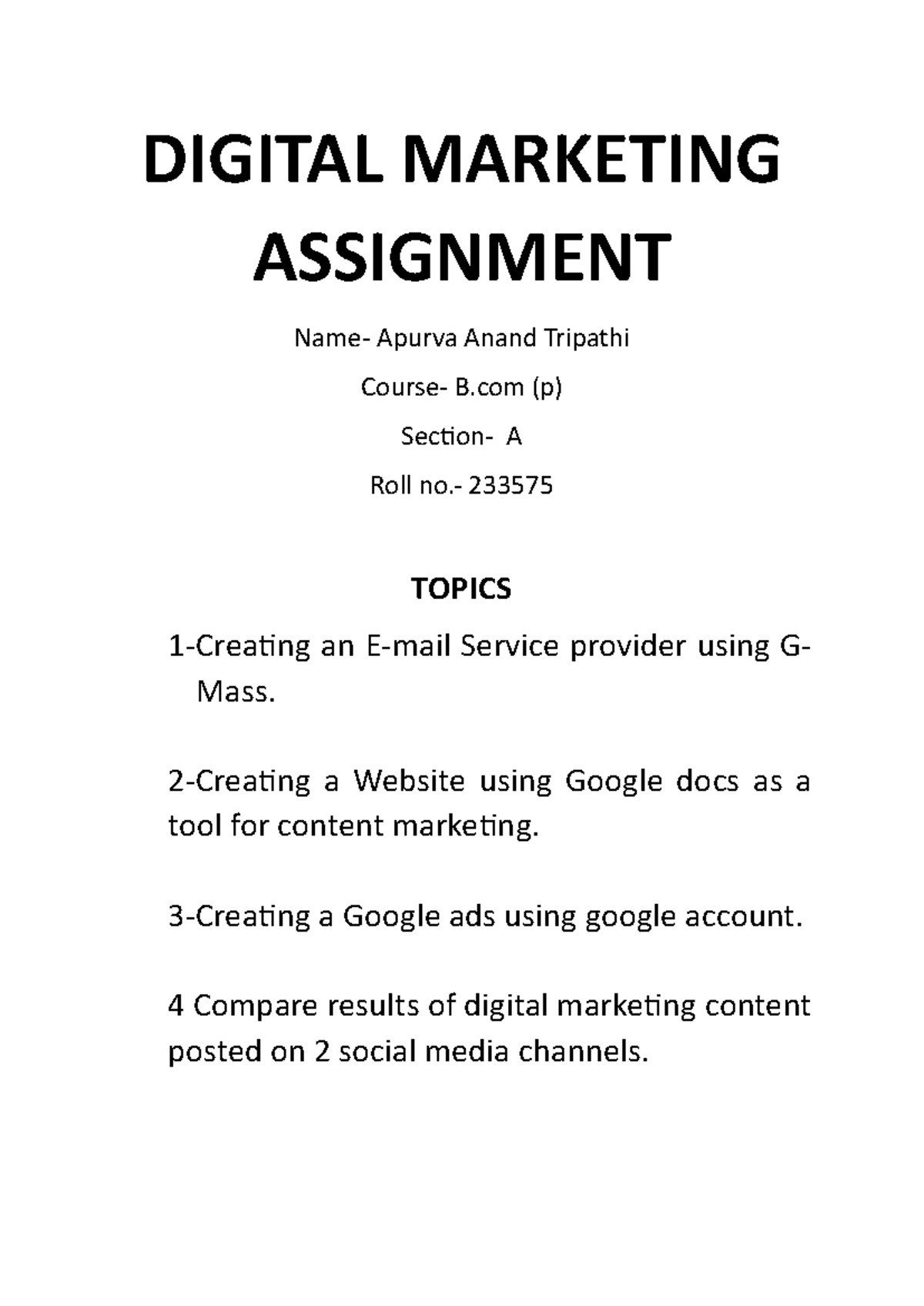 Digital Marketing Assignment - DIGITAL MARKETING ASSIGNMENT Name ...