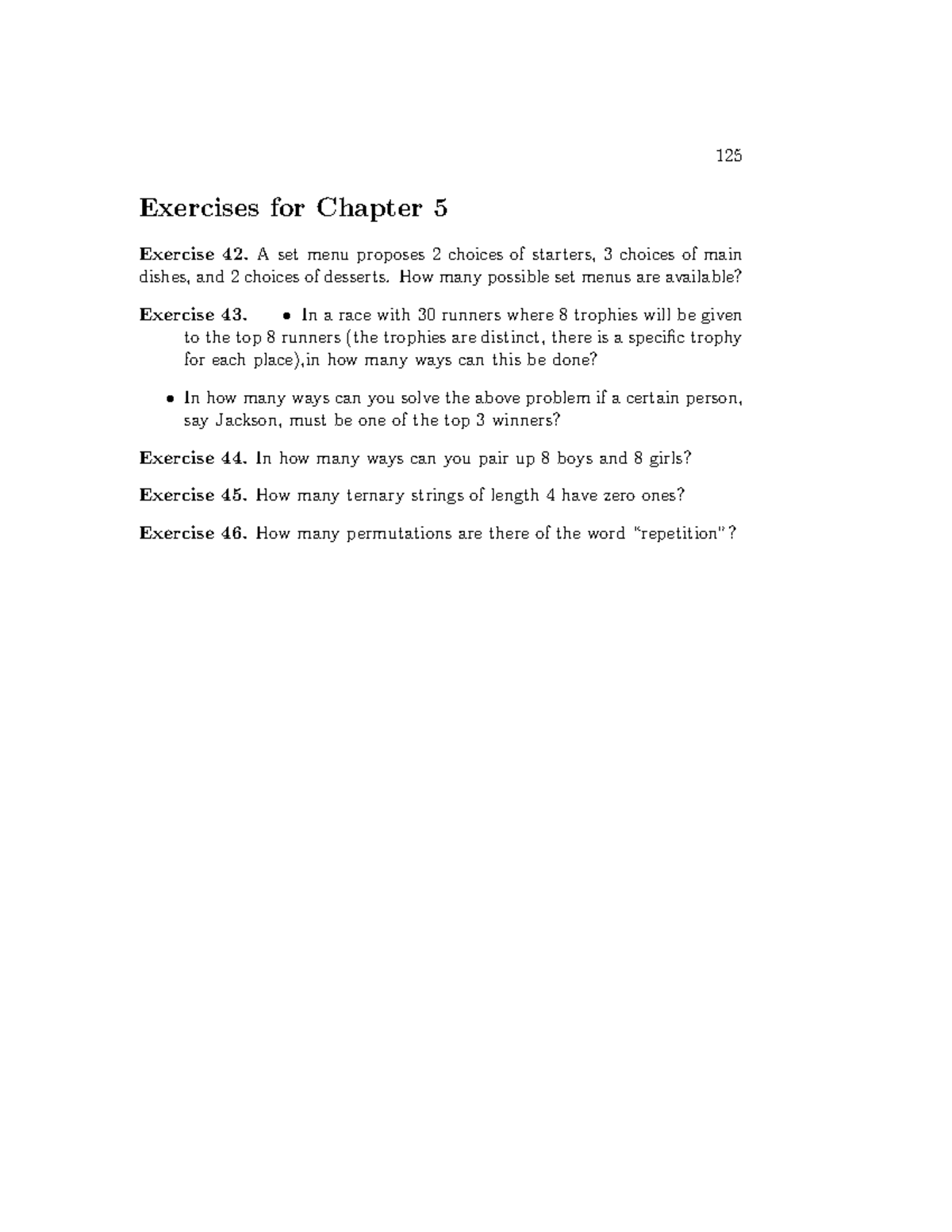 HW5 - 125 Exercises for Chapter 5 Exercise 42 set menu proposes 2 ...