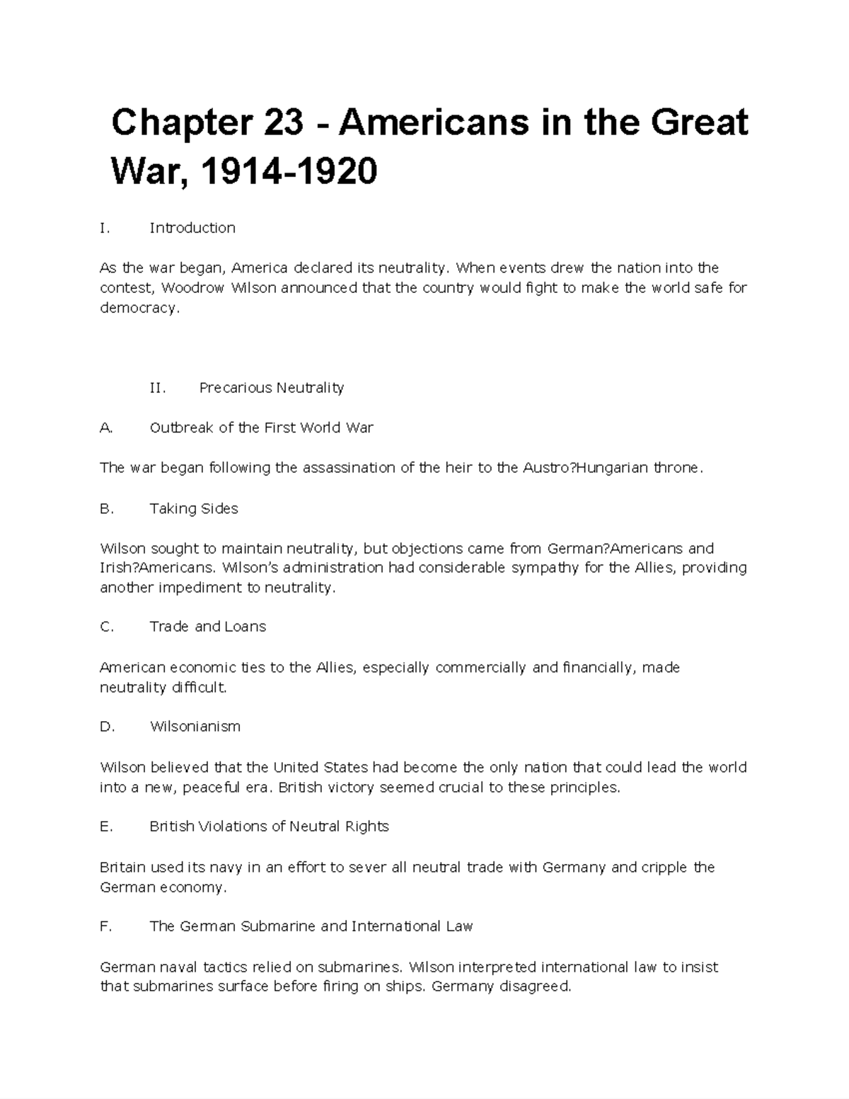 Chapter 23 - Americans in the Great War, 1914-1920 - Chapter 23 ...