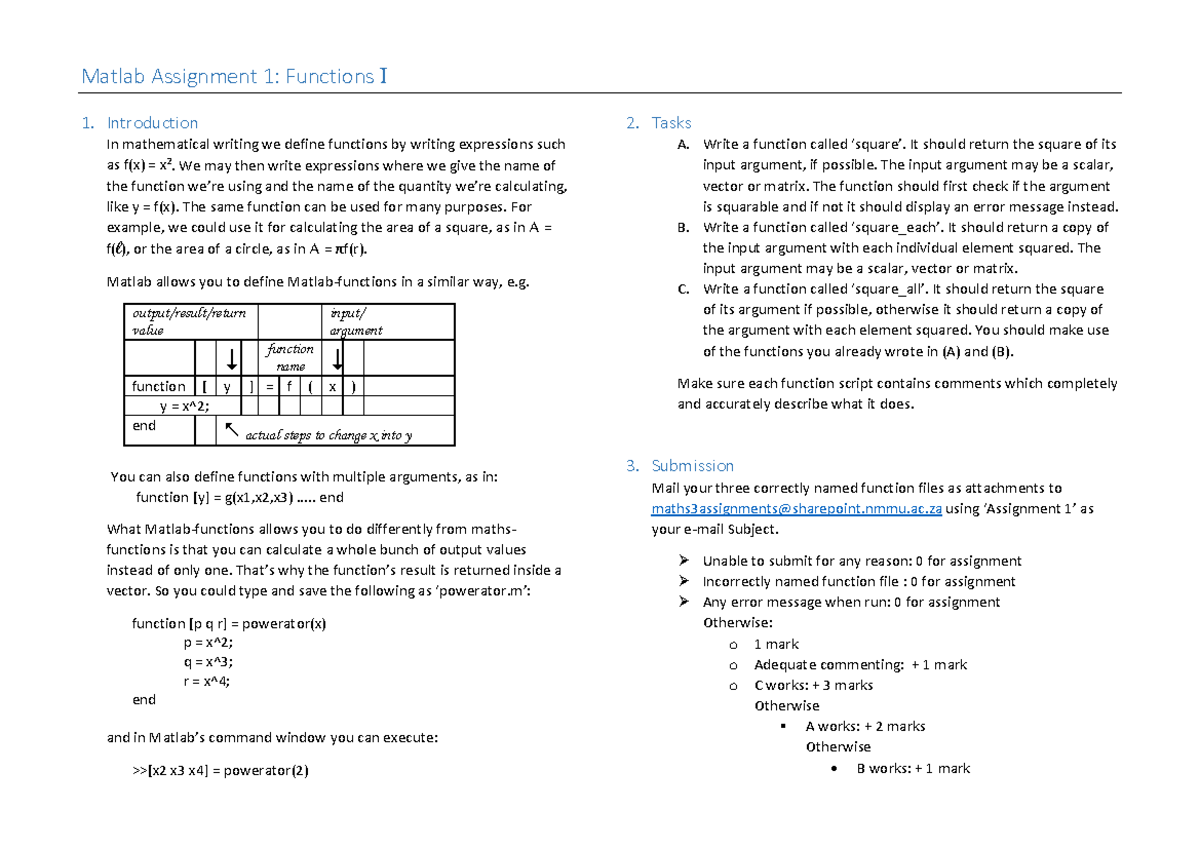 Assignment 1 - Introduction In mathematical writing we define functions ...