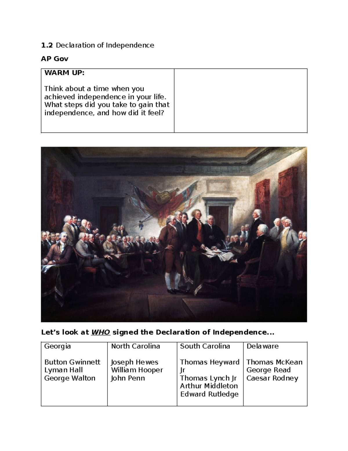1 - Declaration of Independence - What steps did you take to gain that ...