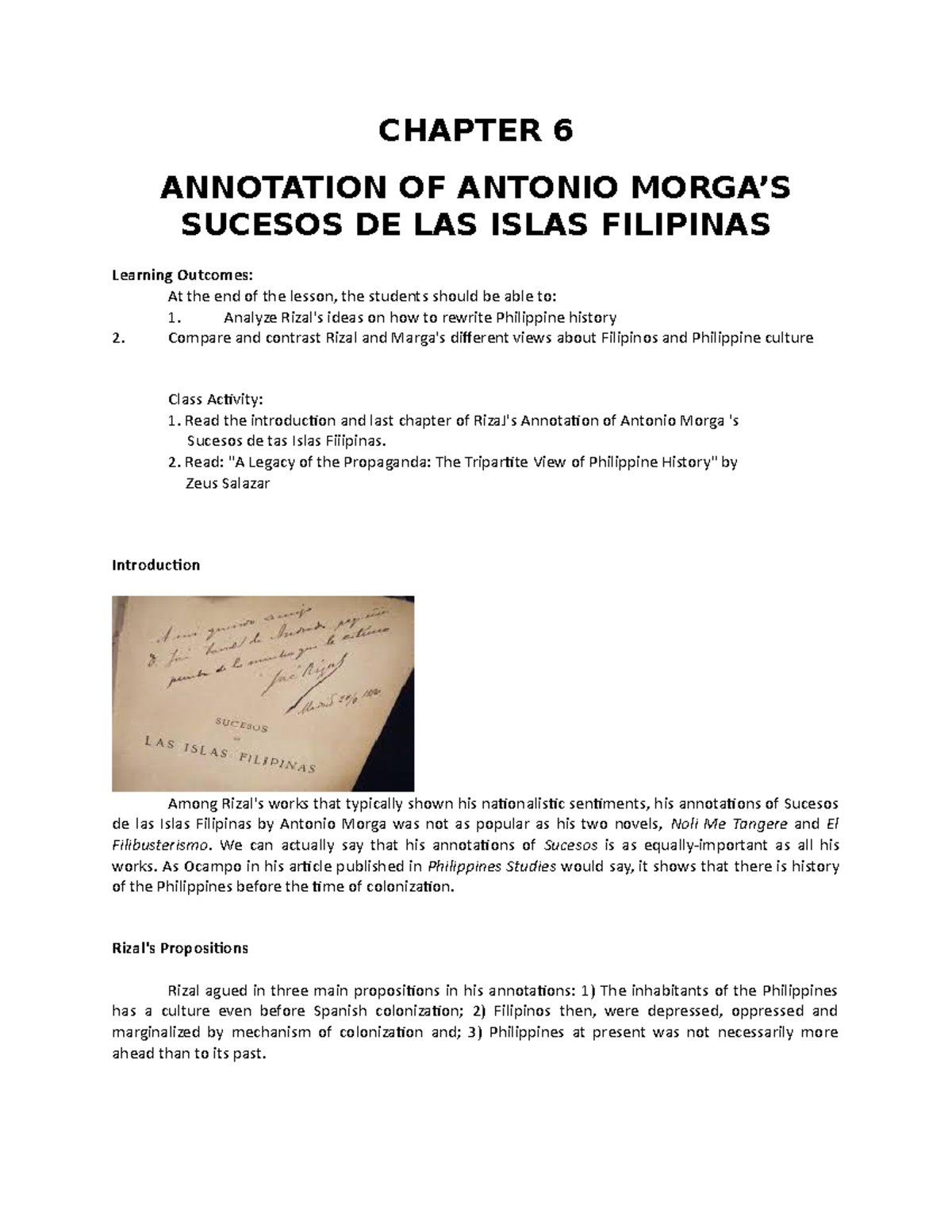 Chapter 6 Rizal - CHAPTER 6 ANNOTATION OF ANTONIO MORGA’S SUCESOS DE LAS ISLAS FILIPINAS ...