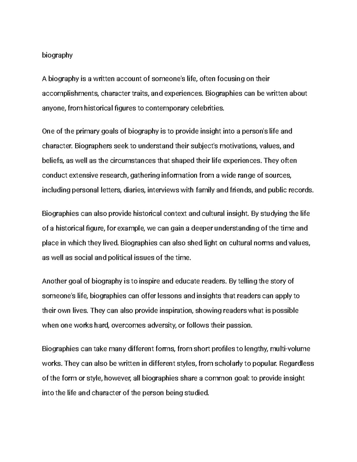 Biography lecture - biography A biography is a written account of ...