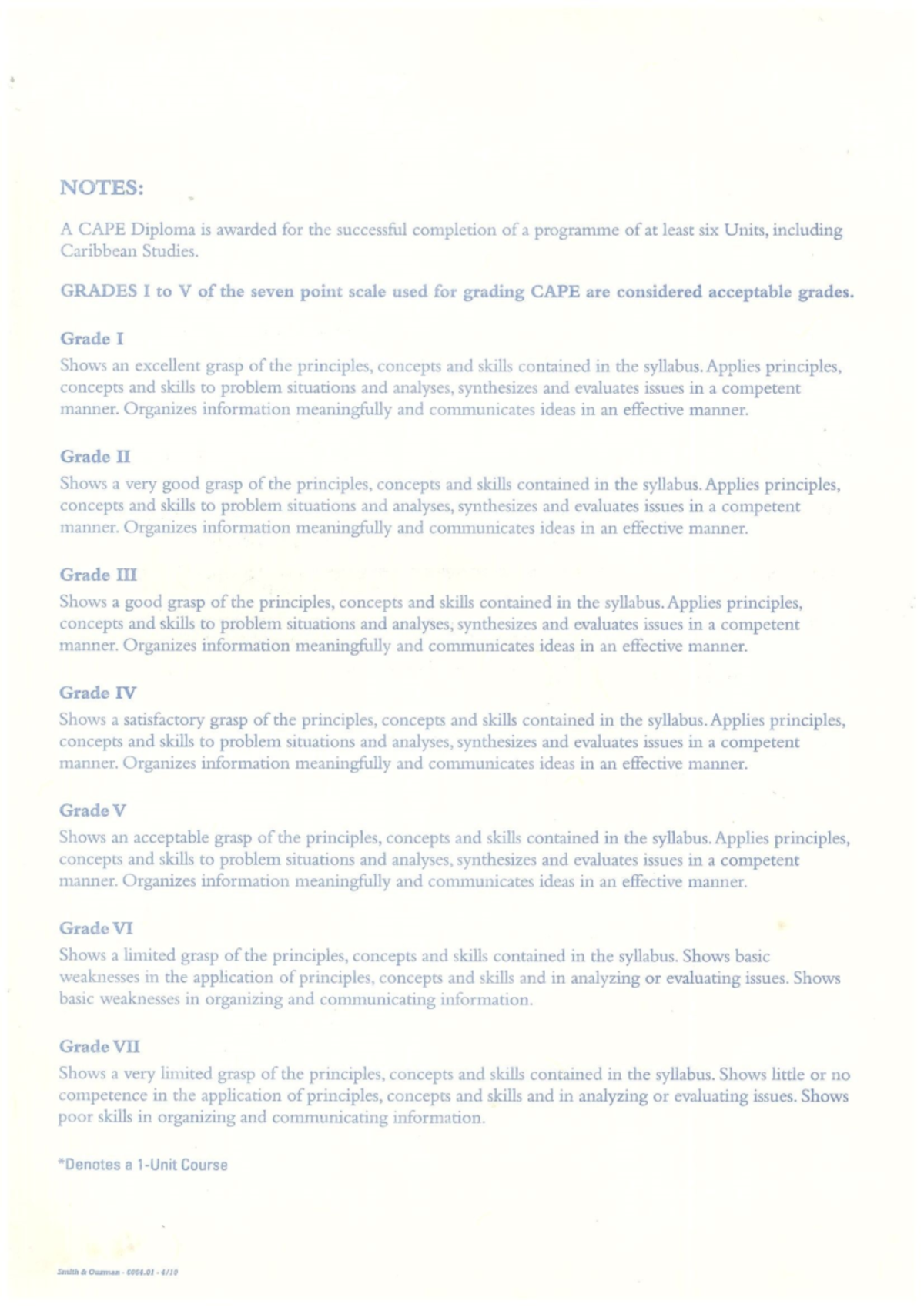 CAPE Grading criteria - It's graded from 1 to 6, anything above 5 is a ...